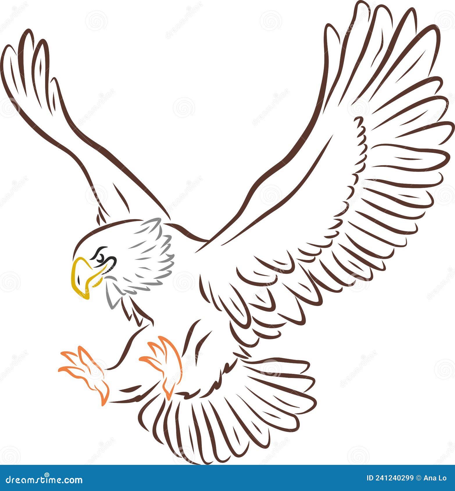 Vector Color Silhouette of a Drawn Attacking Eagle Stock Vector ...