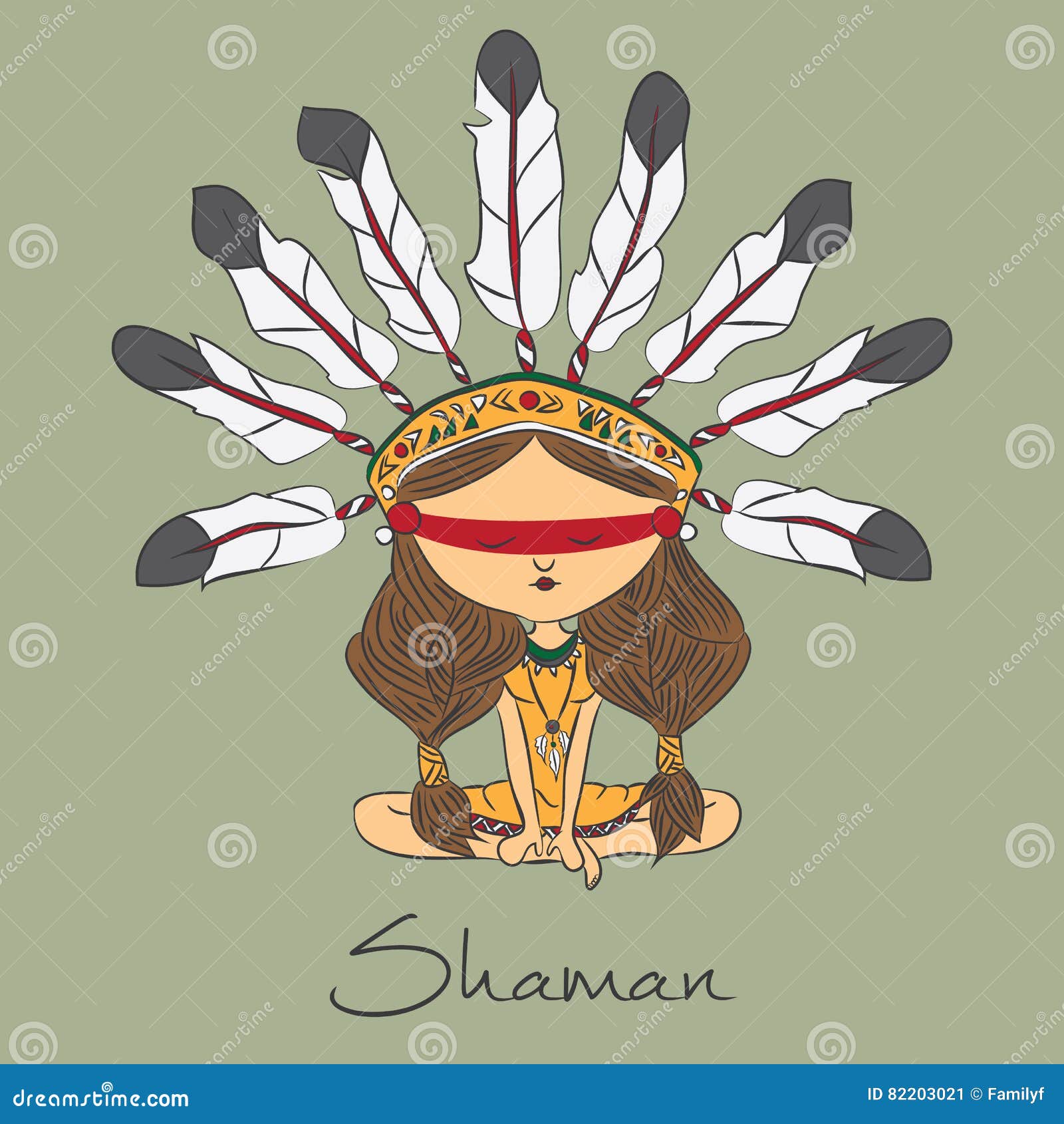 Vector Color Sketch. Shaman Redskin. Stock Illustration - Illustration ...