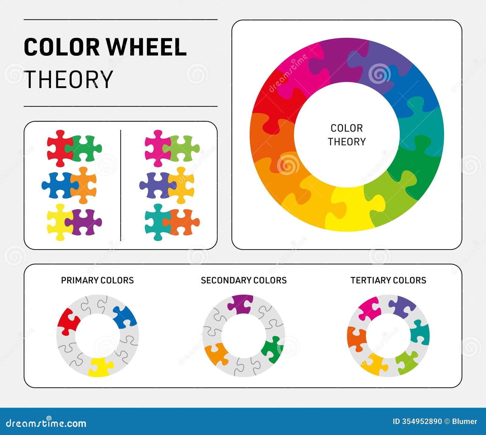 Vector Color Wheel Theory Twelve Puzzle Pieces Stock Illustration ...