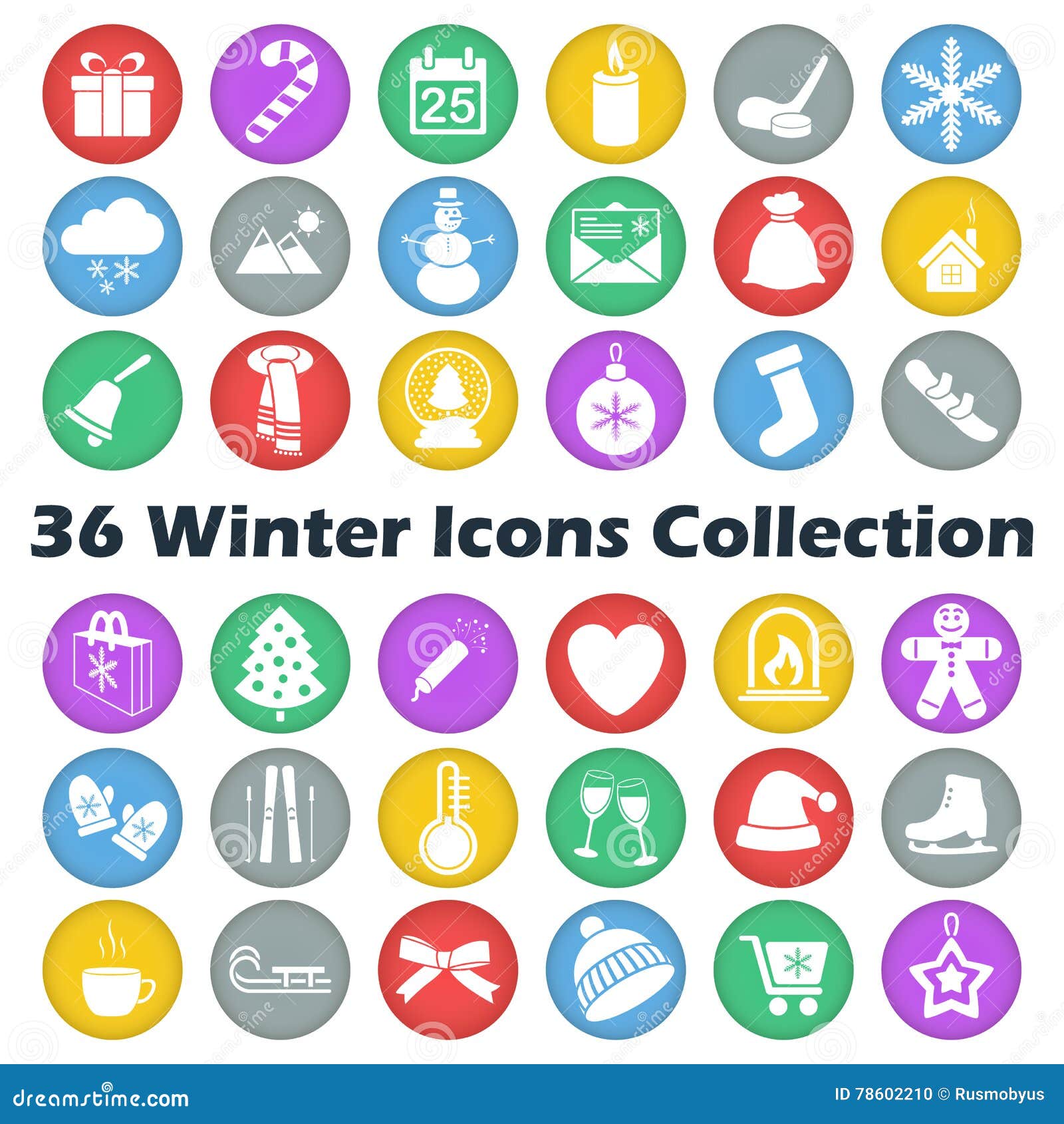 Vector Color Winter Circle Icon Collection Stock Vector - Illustration ...