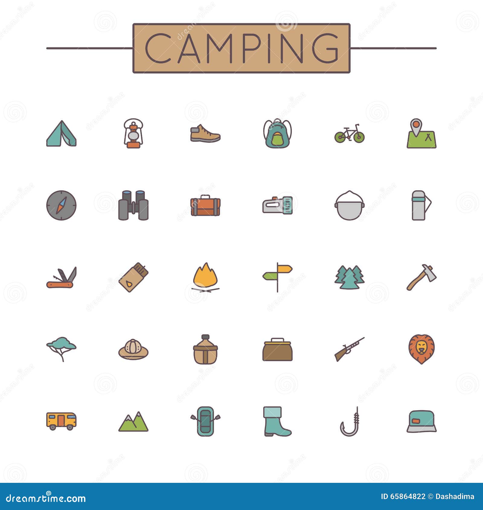 Camping Line Icon Set, Hiking Symbols Collection, Vector Sketches, Logo ...