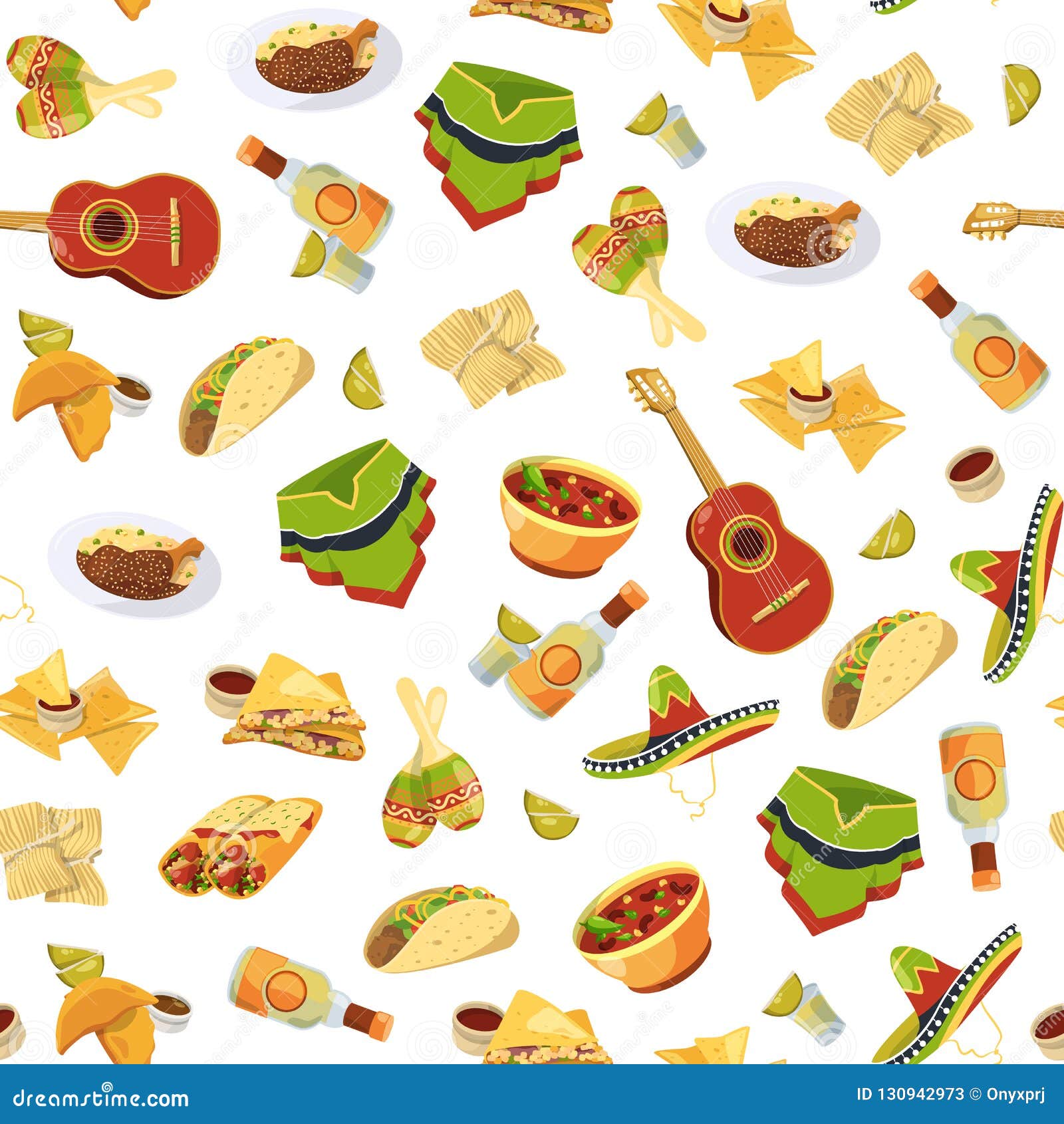 Vector Cartoon Mexican Food Pattern or Background Illustration Stock ...