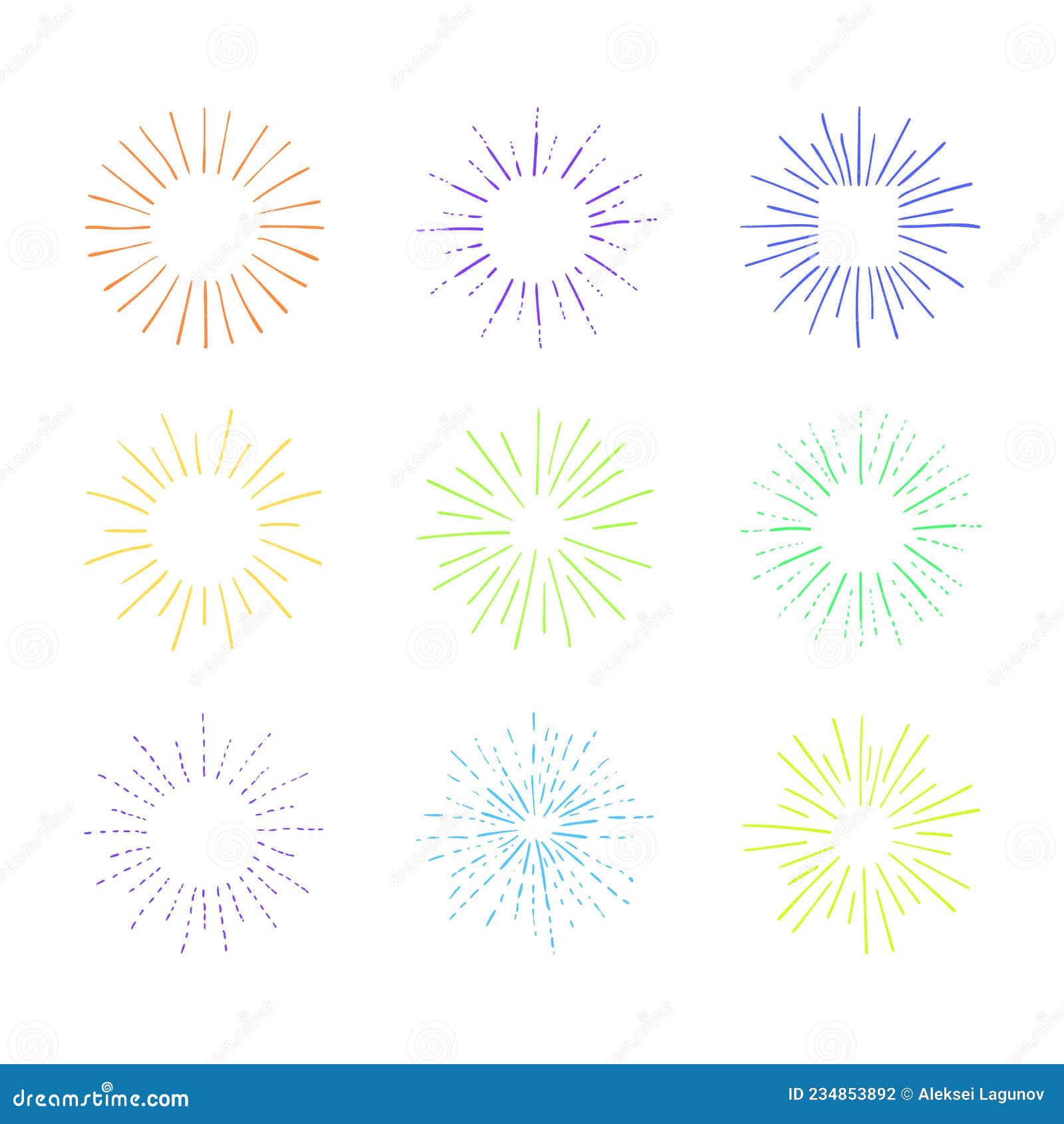 Vector Colored Circle Retro Style Fireworks Isolated on White ...