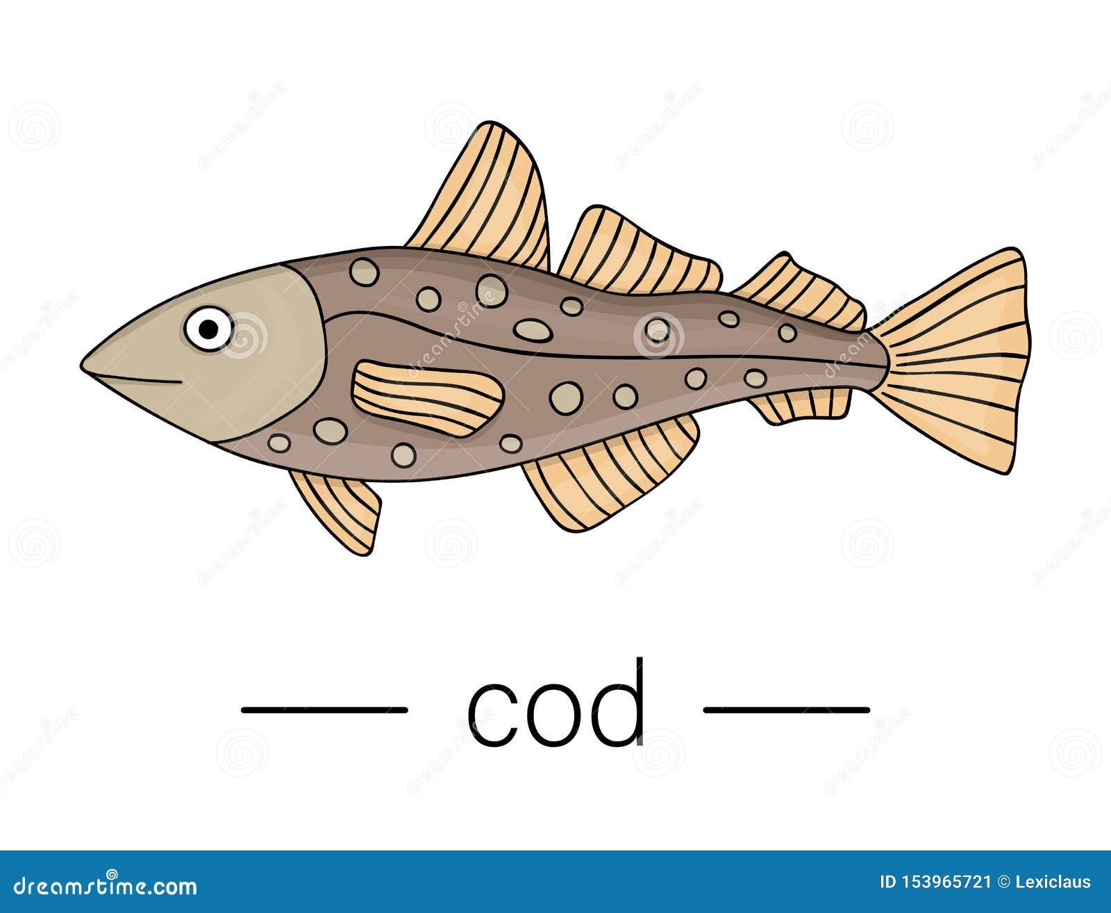 Vector Colored Cod. Cartoon Style Sea Fish Icon Stock Vector ...