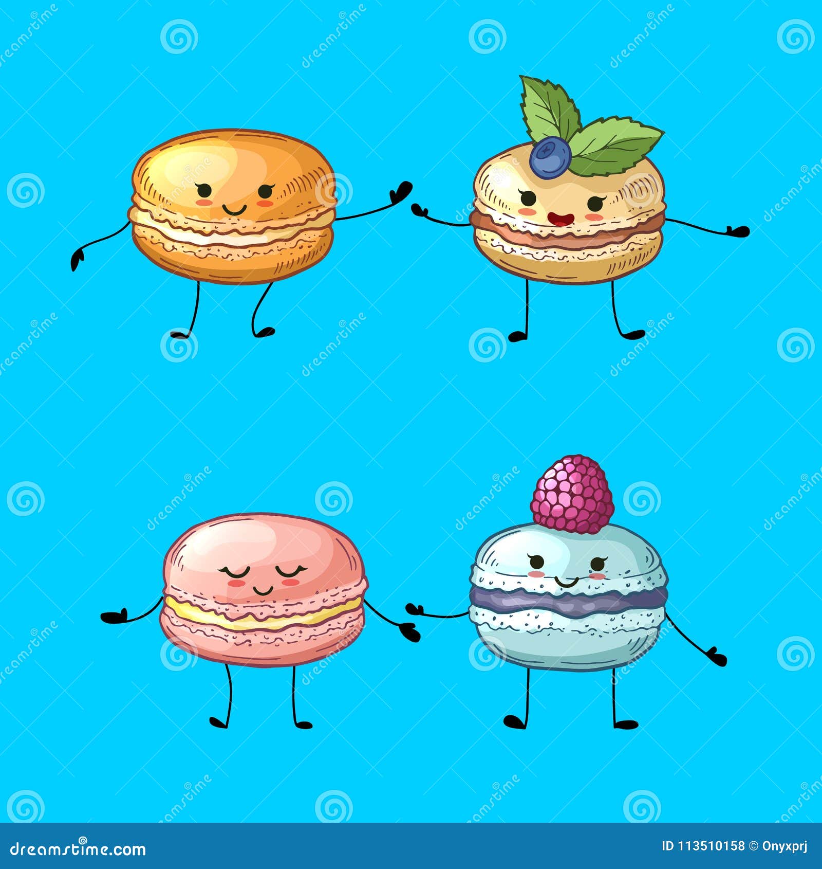Vector Colored Hand Drawn Macaroons with Faces Stock Vector ...