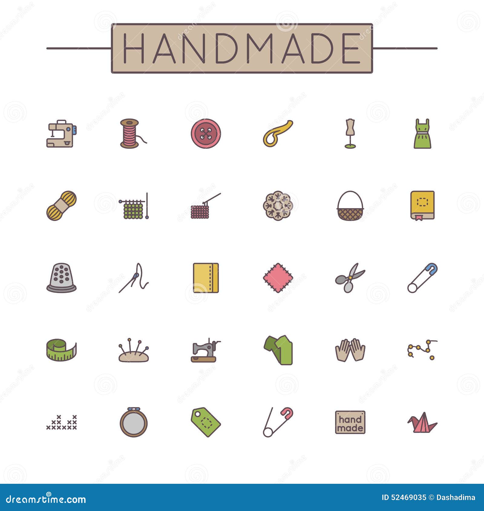 Vector Colored Handmade Line Icons Stock Vector - Illustration of hobby ...
