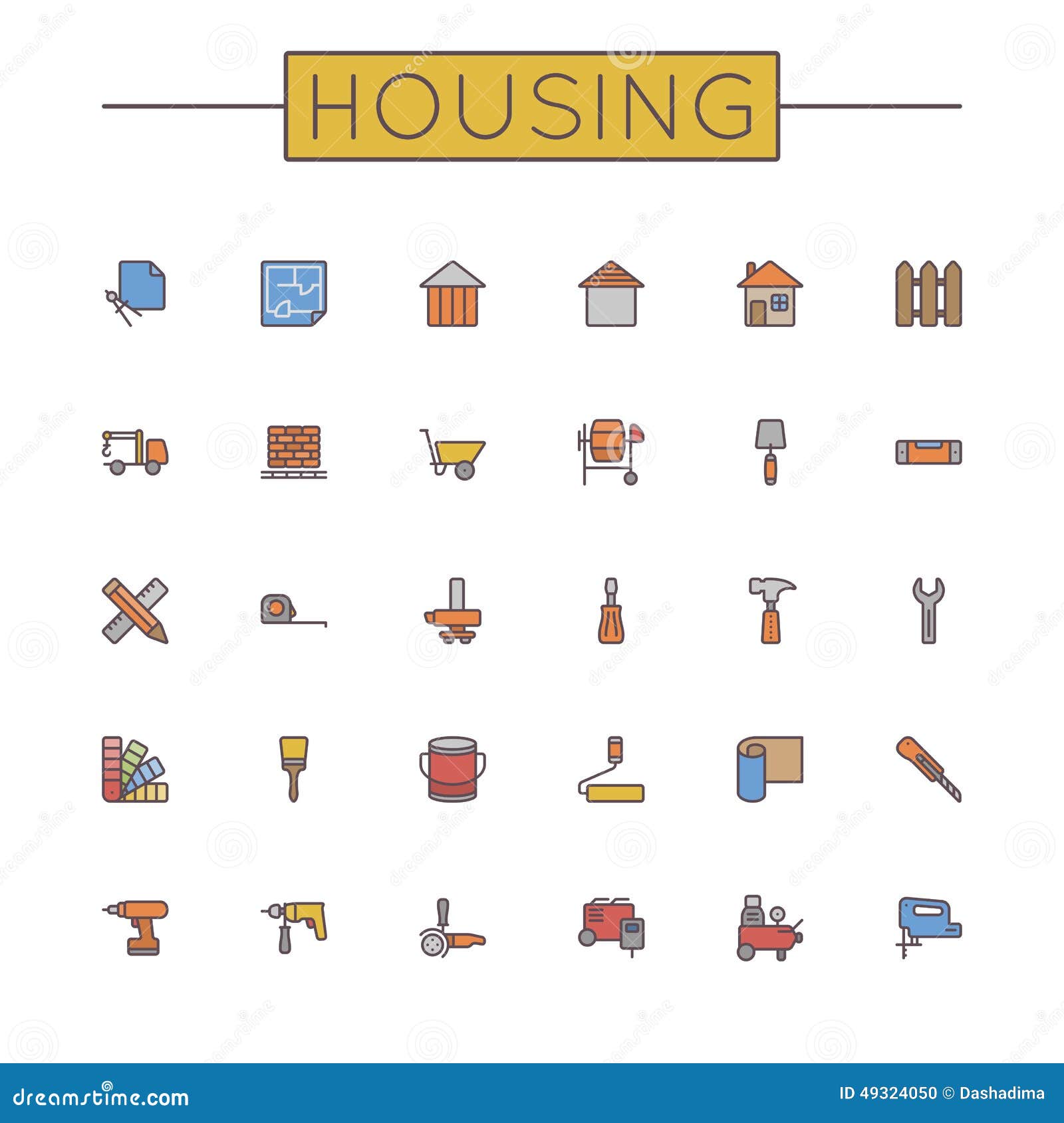 Vector Colored Housing Line Icons Stock Vector - Illustration of house ...