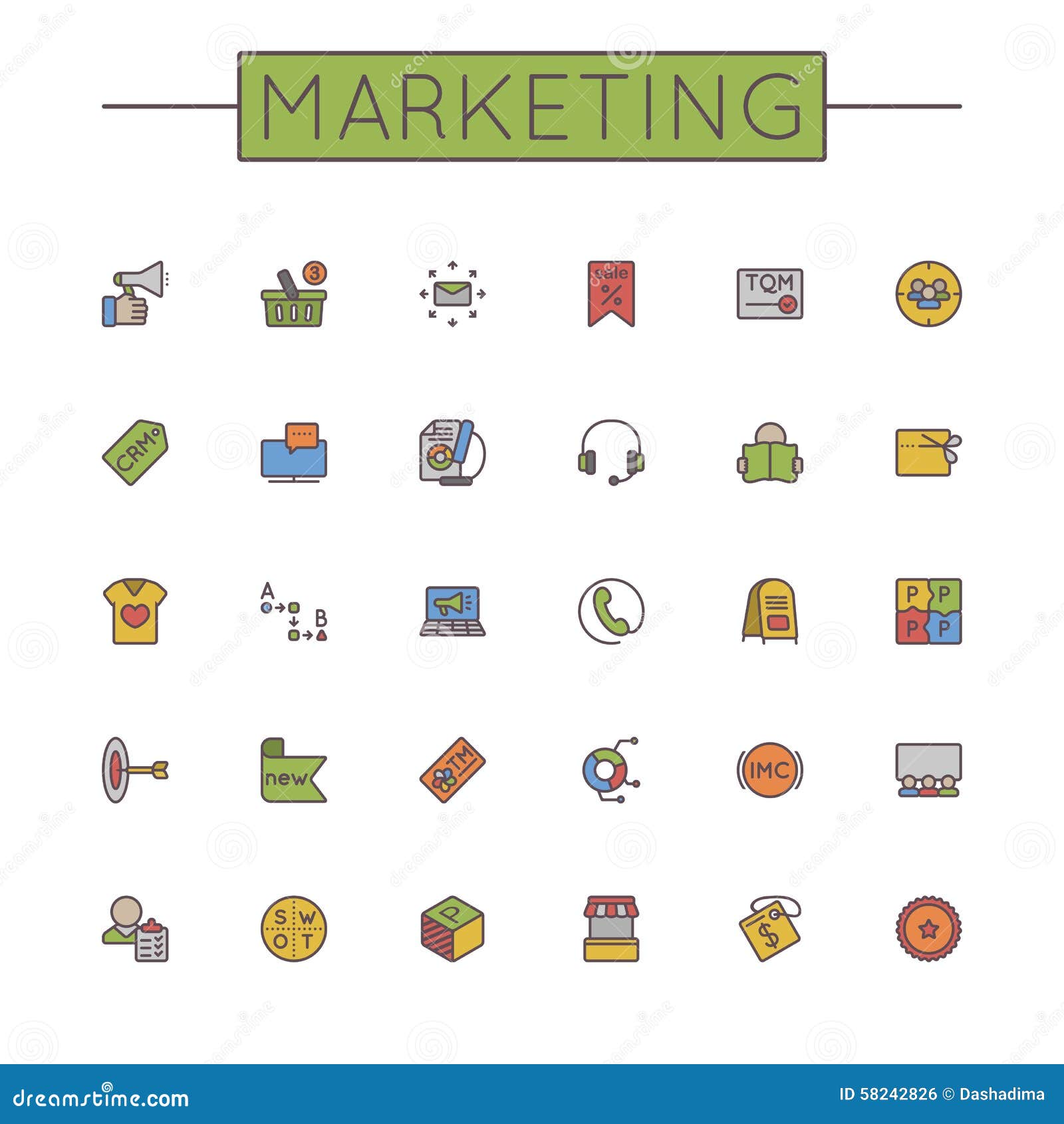 Vector Colored Marketing Line Icons Stock Vector - Illustration of ...
