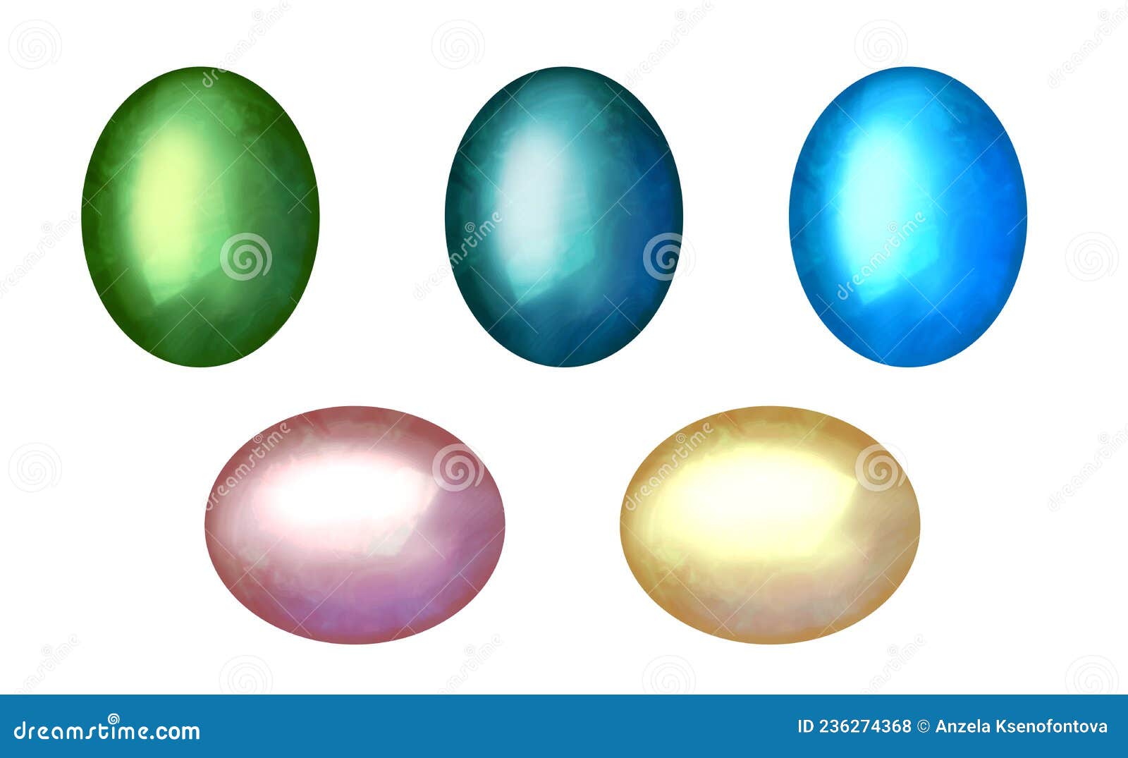 Vector Colored Oval Stones with Texture. Natural Gemstones Illustration ...