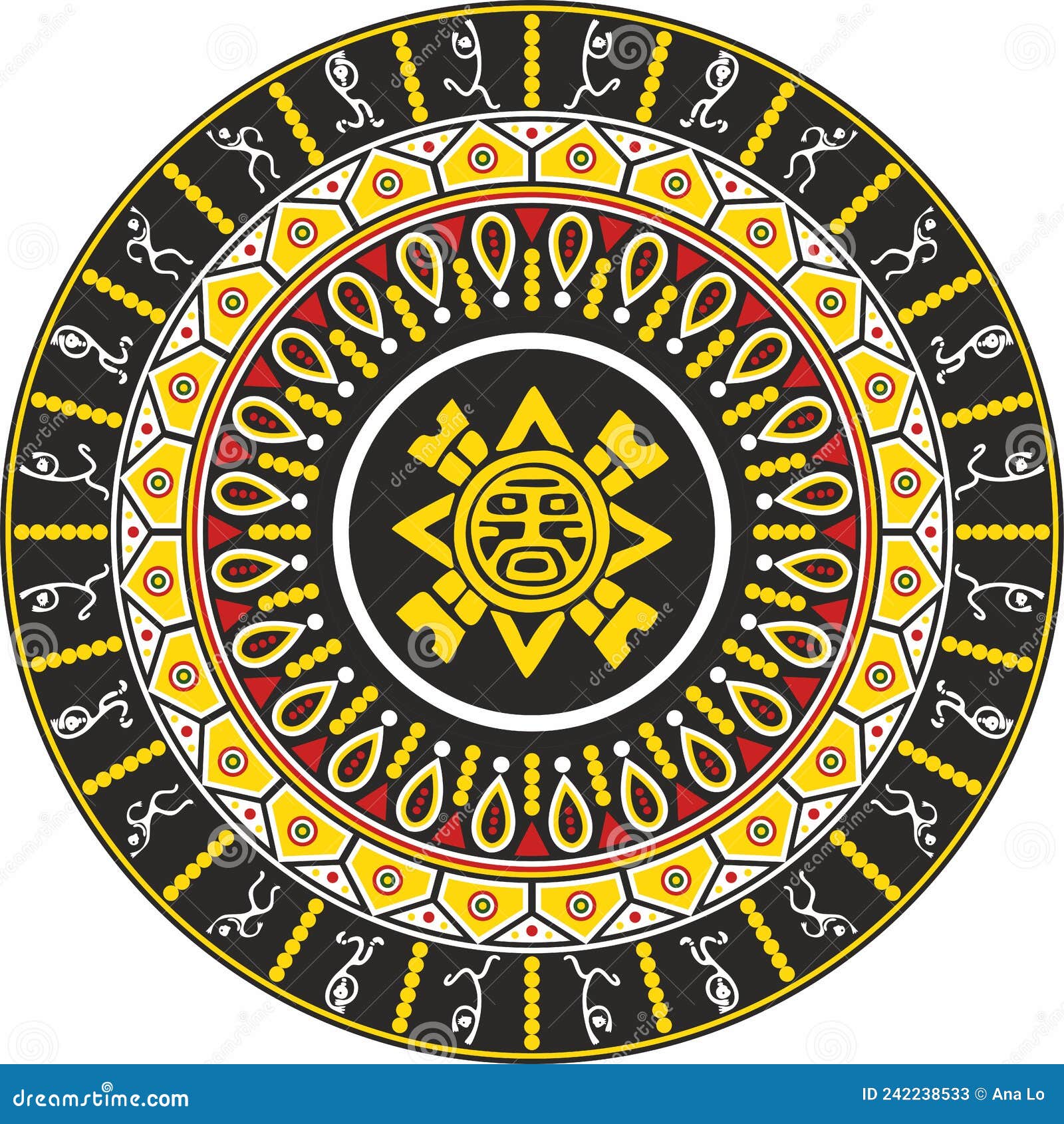 Vector Colored Round Native American Ornament. Circle with Dancing Men ...