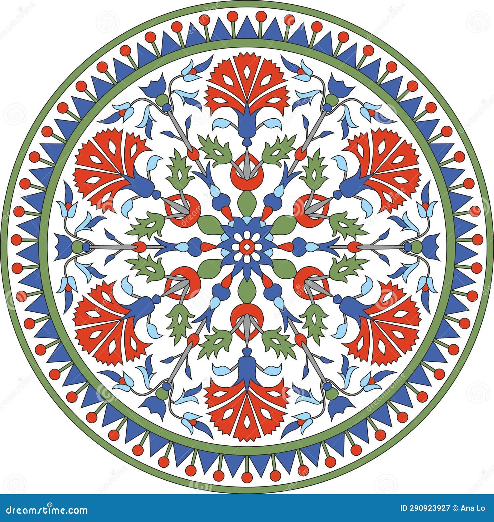 Vector Colored Round Turkish Ornament. Ottoman Circle, Ring, Frame ...