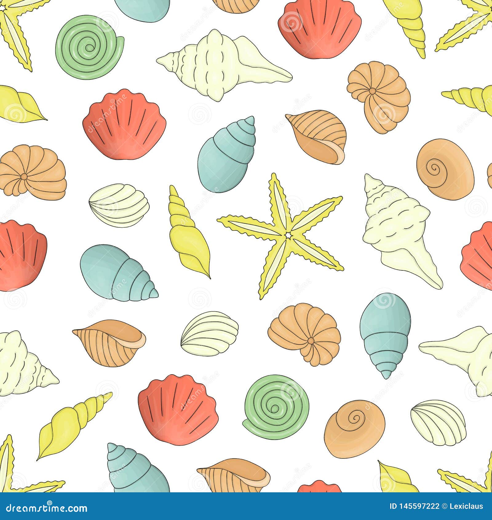 Vector Colored Seamless Pattern of Sea Shells Stock Vector ...