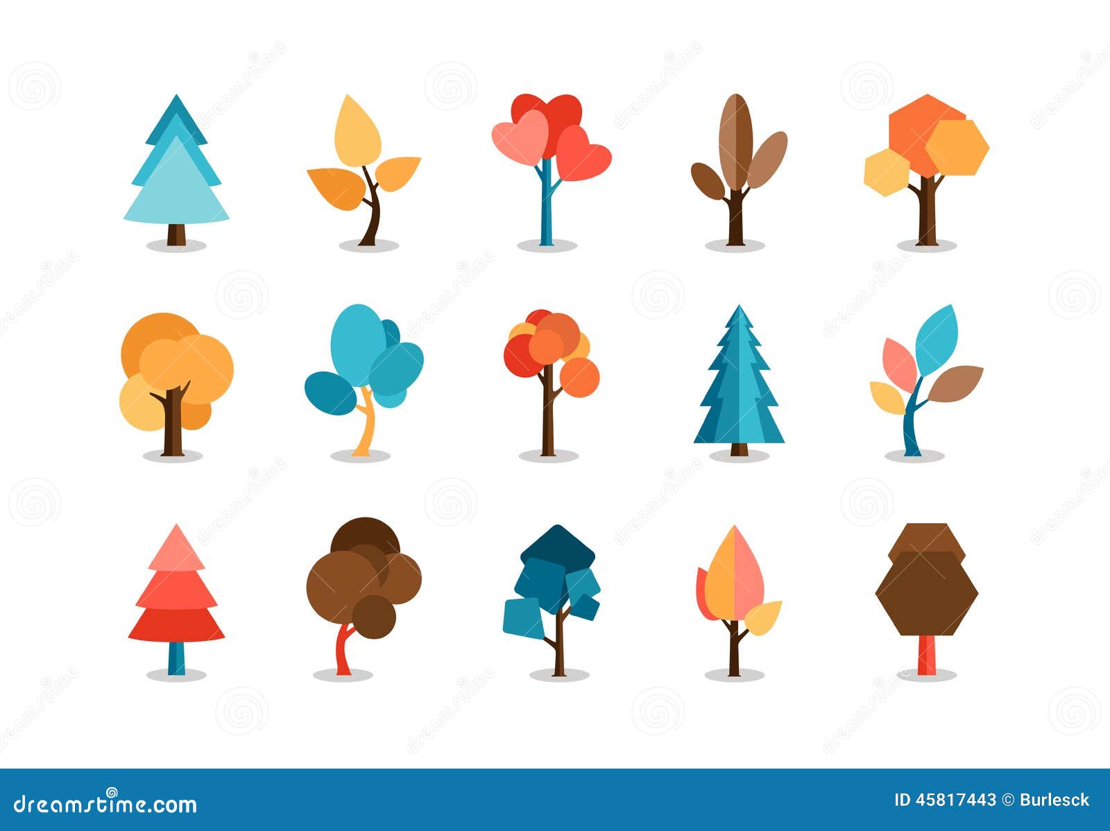 Vector Colored Tree Icons Set Stock Vector - Illustration of ...