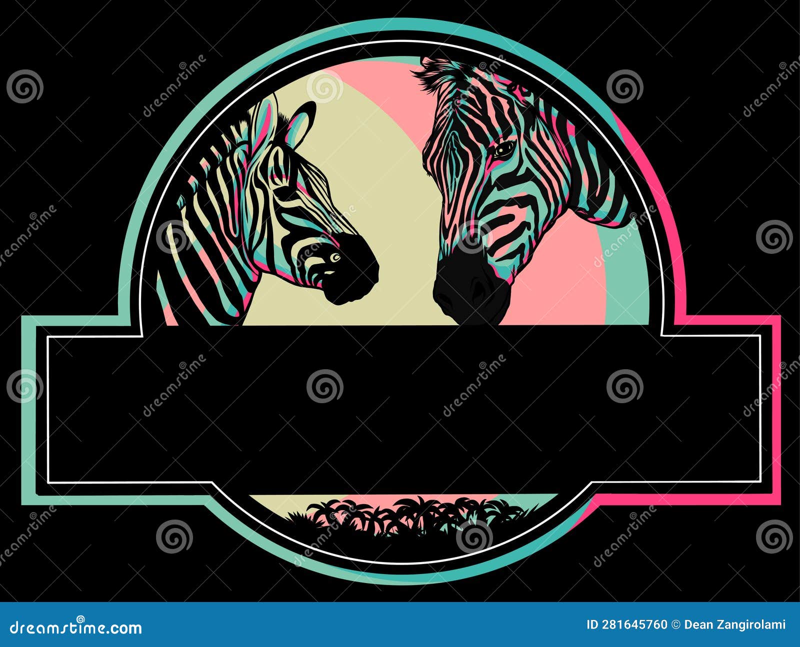 Vector Colored Zebra Standing Isolated on Black Background Digital ...
