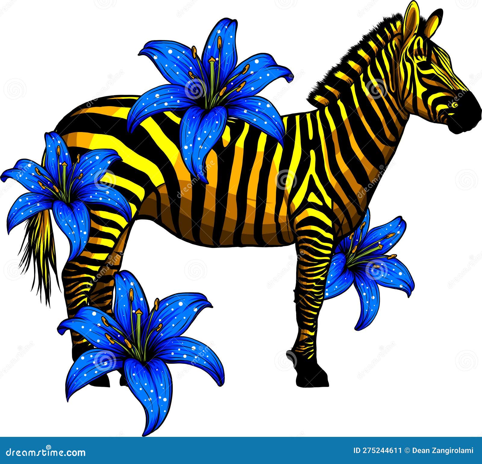 Vector Colored Zebra Standing Isolated on White Background Digital ...