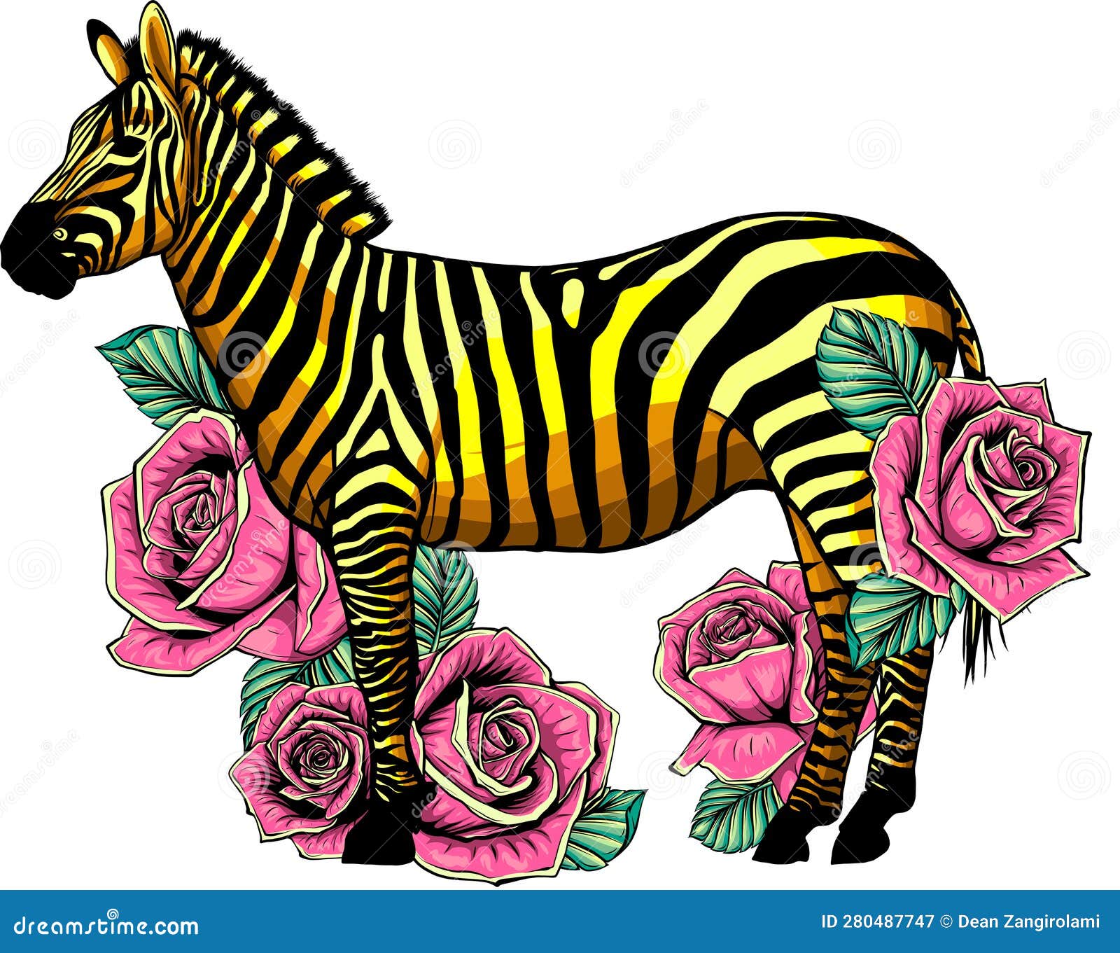 Vector Colored Zebra Standing Isolated on White Background Digital ...