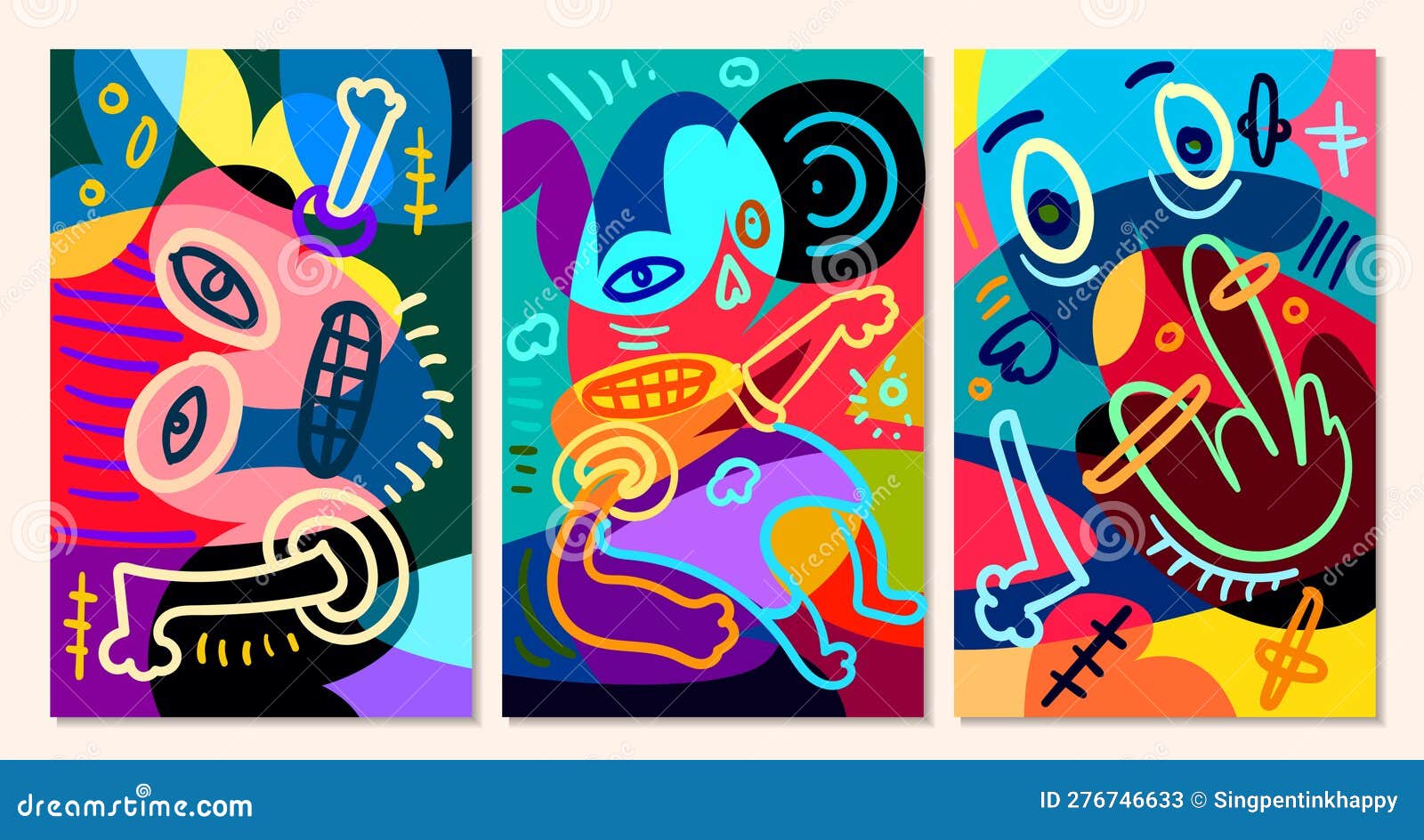 Vector Colorful Abstract Pop Art Face and Mask Background for Summer ...