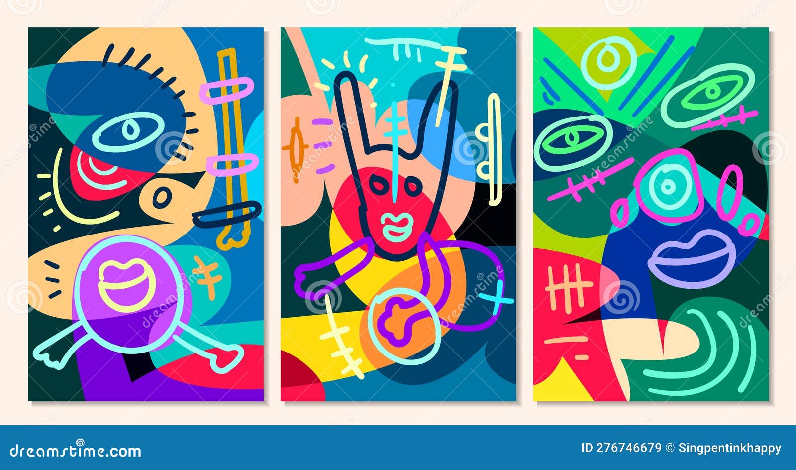 Vector Colorful Abstract Pop Art Face and Mask Background for Summer ...