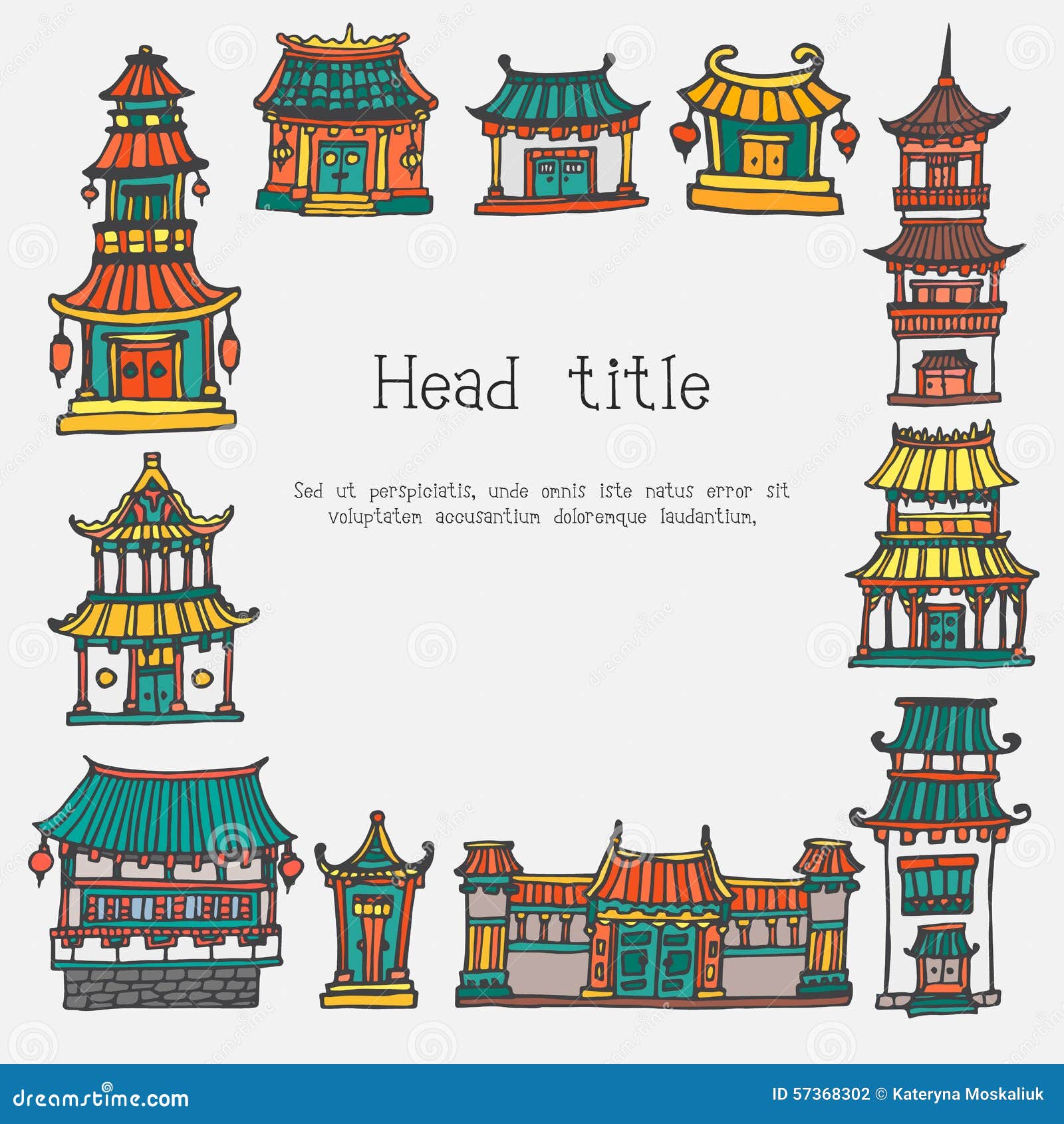 Vector Colorful Asian Houses Frame Template Stock Vector - Illustration ...