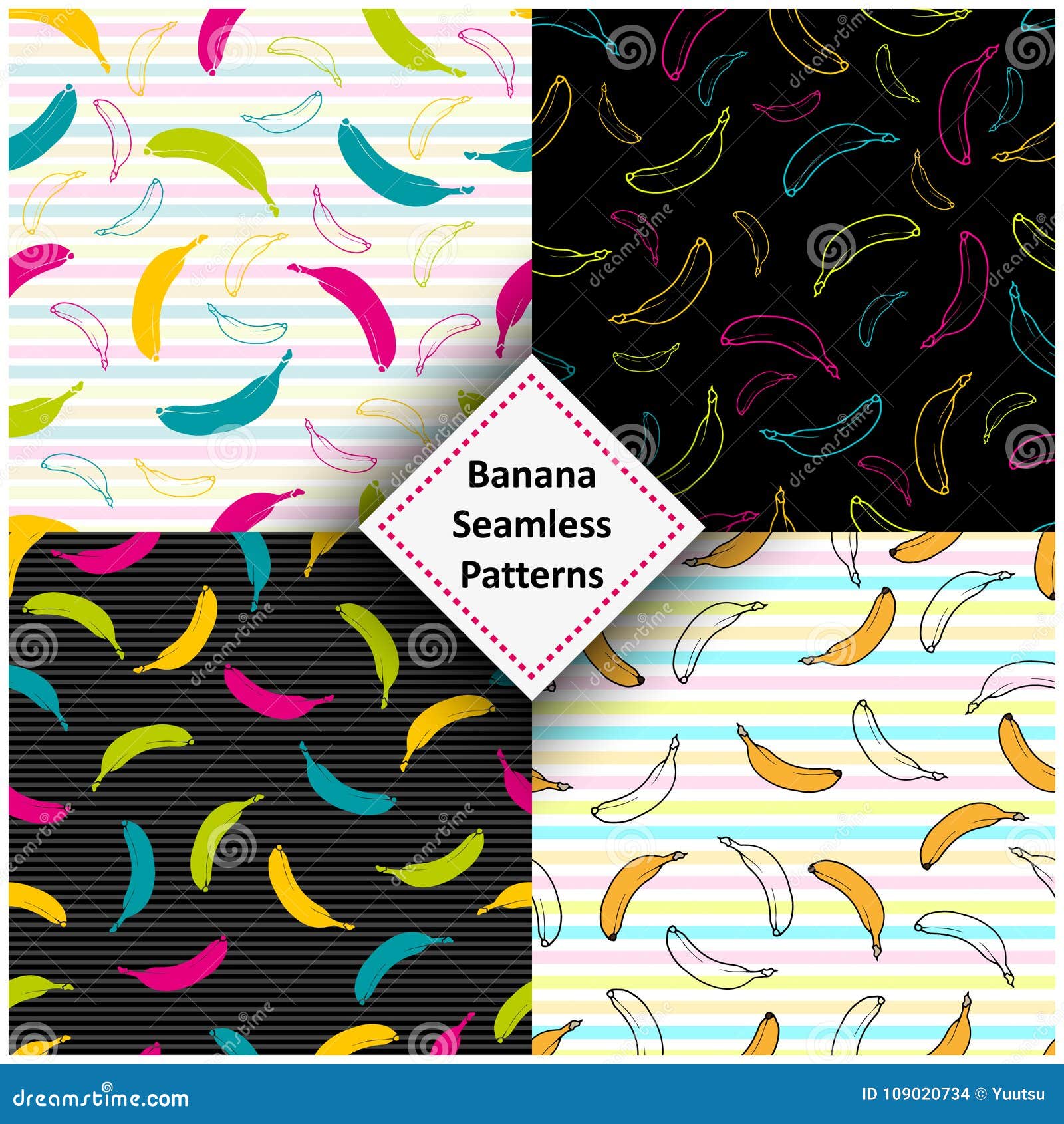 Vector Colorful Banana Patterns Set Stock Vector - Illustration of ...