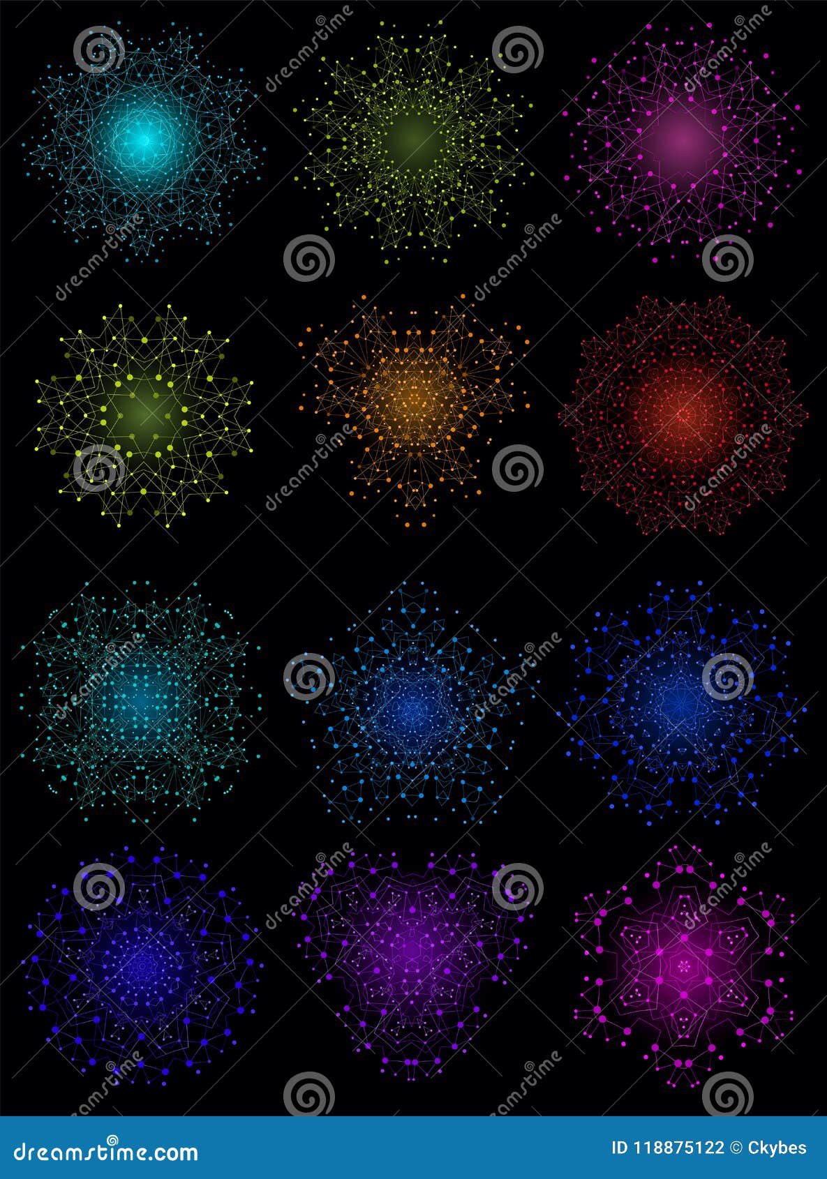 Vector Colorful Bright Lattice Shape, Molecular Structure with Lines ...