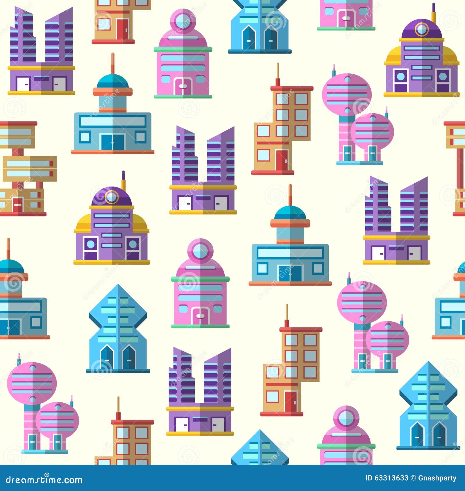 Vector Colorful Building Seamless Pattern Background Stock Vector ...