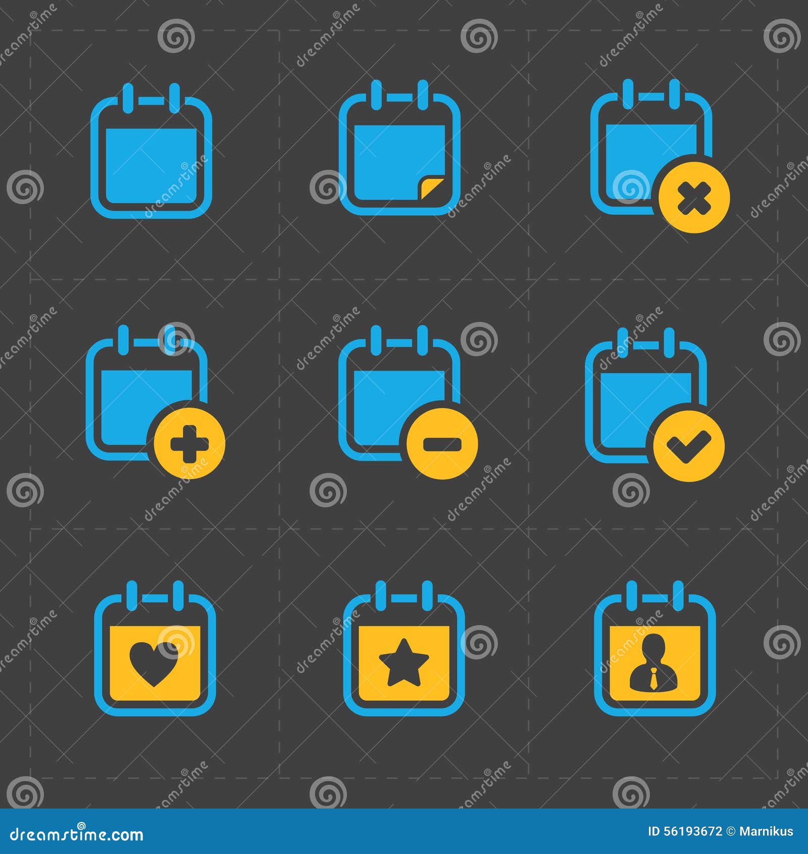 Vector Colorful Calendar Icons on Dark Stock Illustration ...