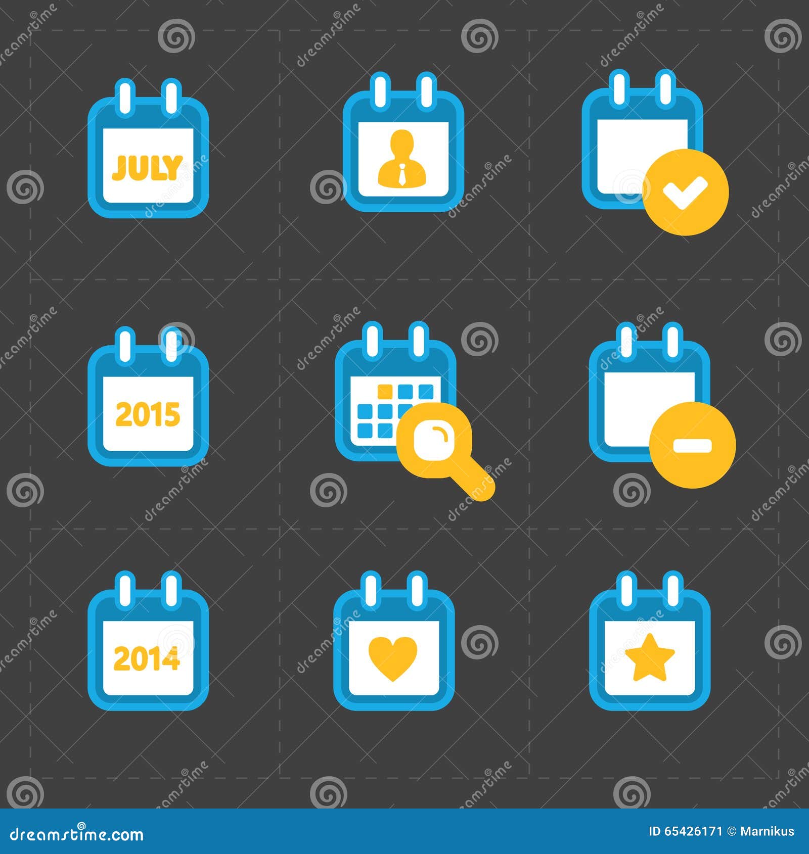Vector Colorful Calendar Icons on Dark Stock Vector - Illustration of ...