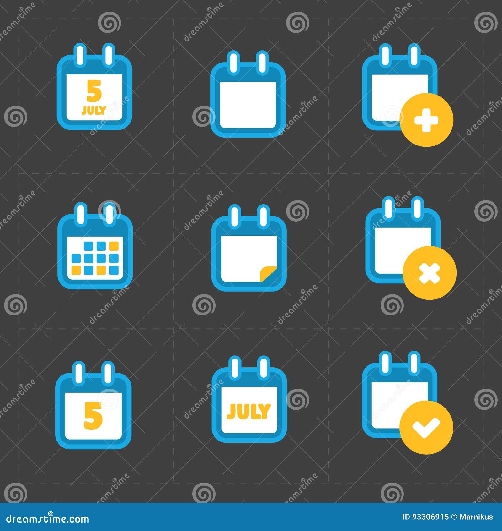 Vector Colorful Calendar Icons on Dark Stock Vector - Illustration of ...