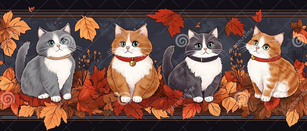Vector Colorful Cats Horizontal Seamless Pattern Background Border ...