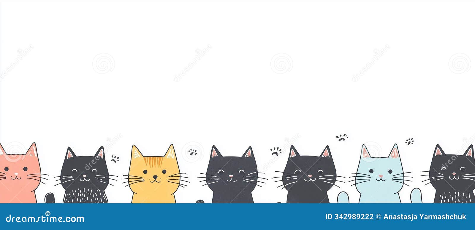 Vector Colorful Cats Horizontal Seamless Pattern Background Border ...