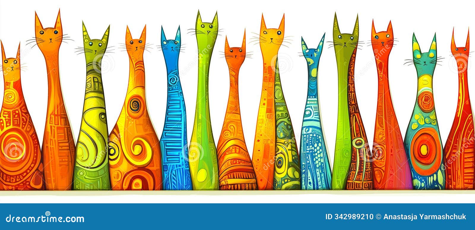 Vector Colorful Cats Horizontal Seamless Pattern Background Border ...