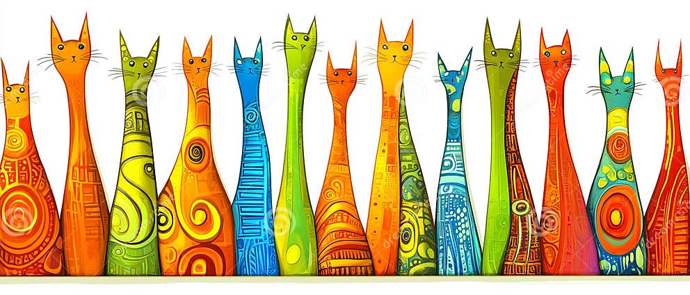 Vector Colorful Cats Horizontal Seamless Pattern Background Border ...