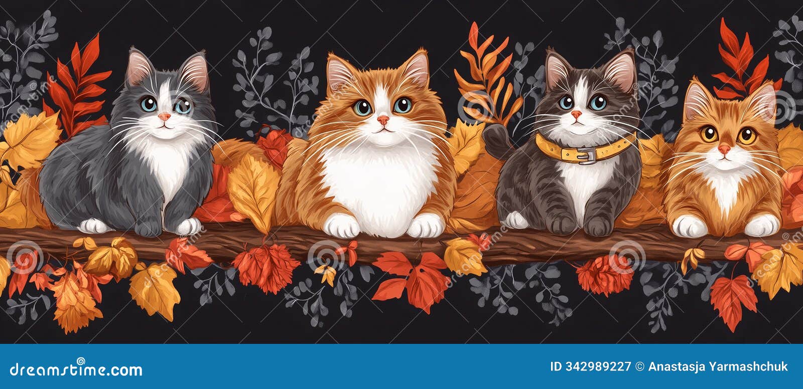 Vector Colorful Cats Horizontal Seamless Pattern Background Border ...