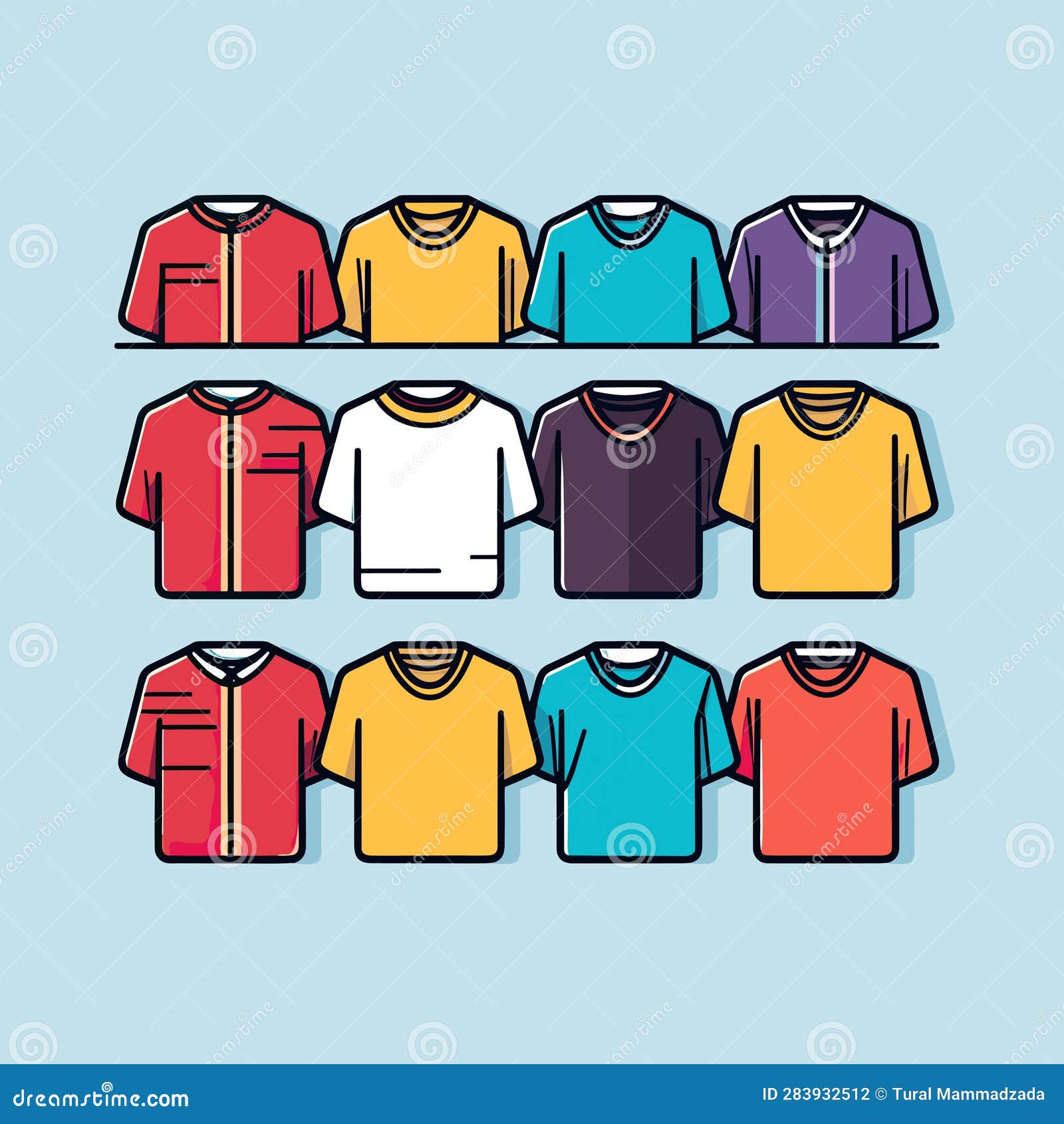Vector of a Colorful Collection of Shirts Hanging on a Wall Stock ...