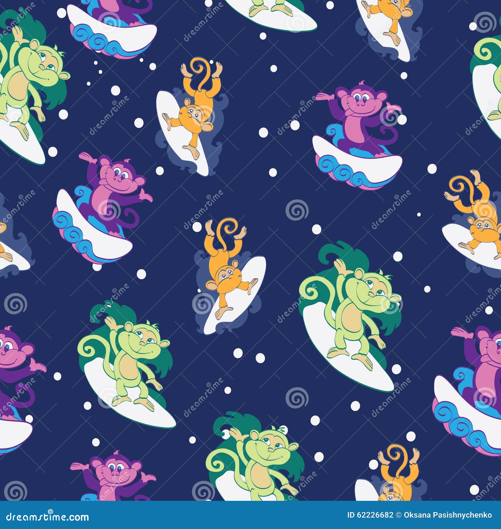 Vector Colorful Cute Surfing Monkeys Seamless Stock Vector ...