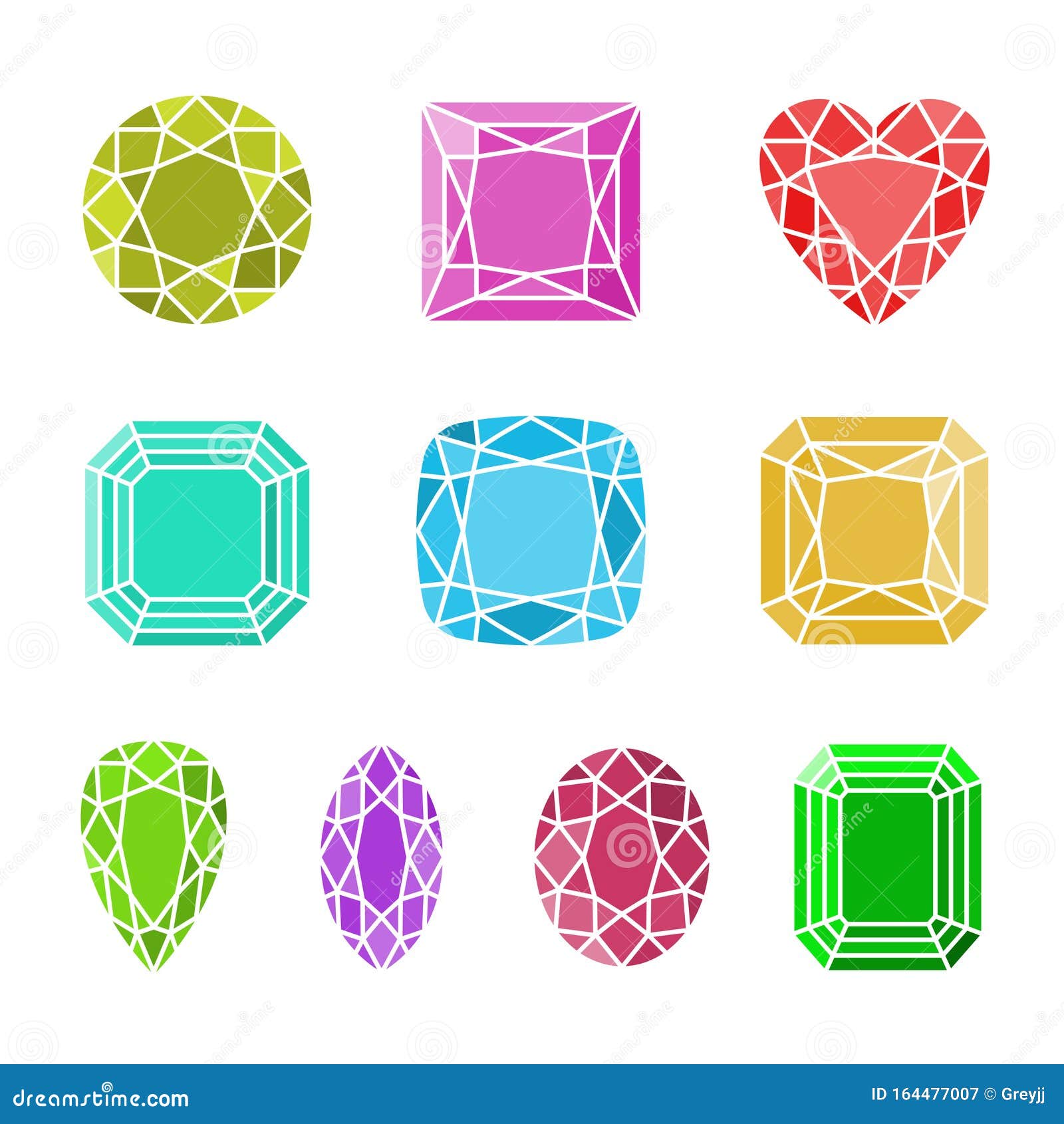 Colorful Diamond Cuts Icons Set Stock Vector - Illustration of icons ...