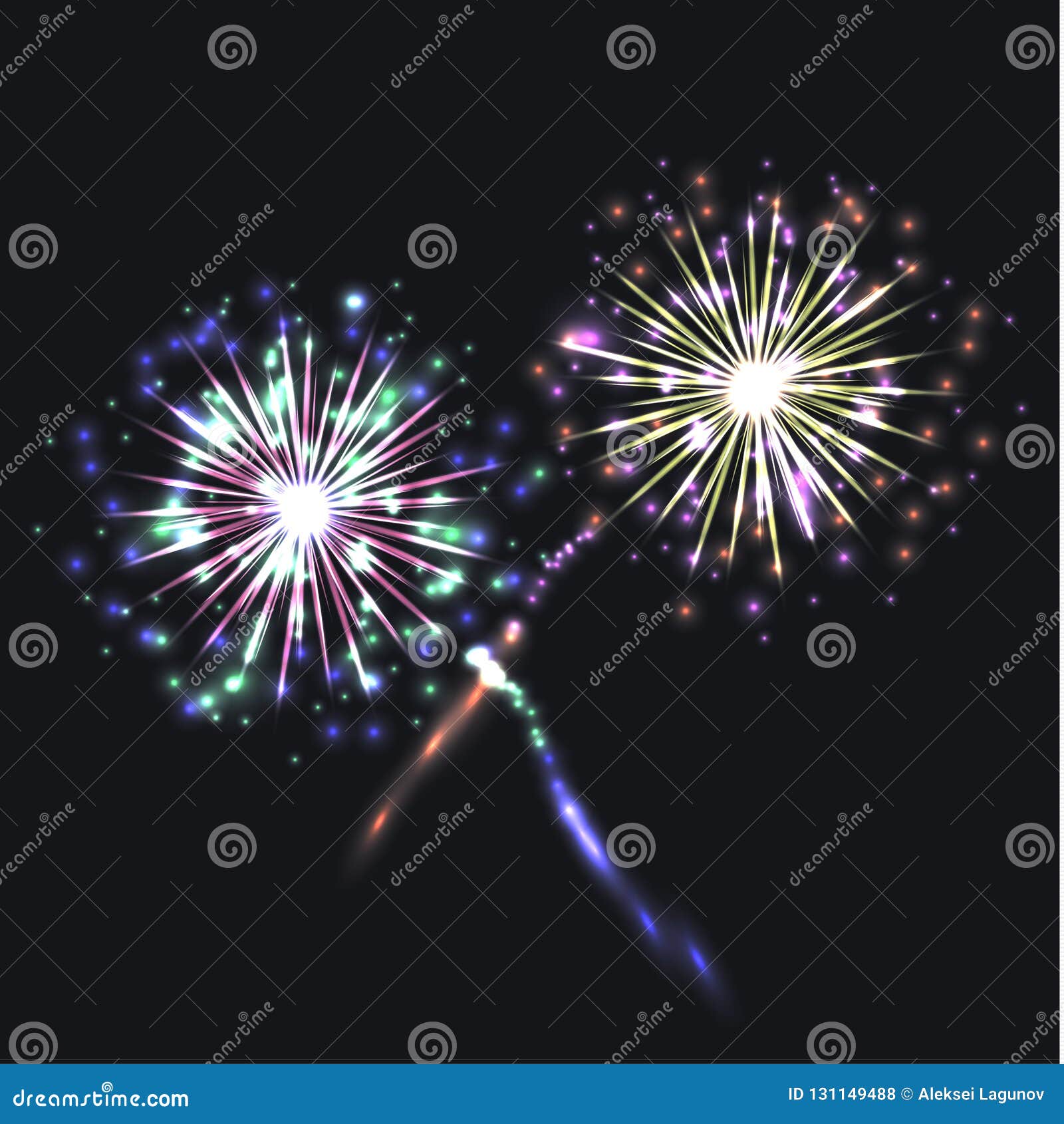 Vector Colorful Fireworks Group, Festive Shining Elements on Dark ...