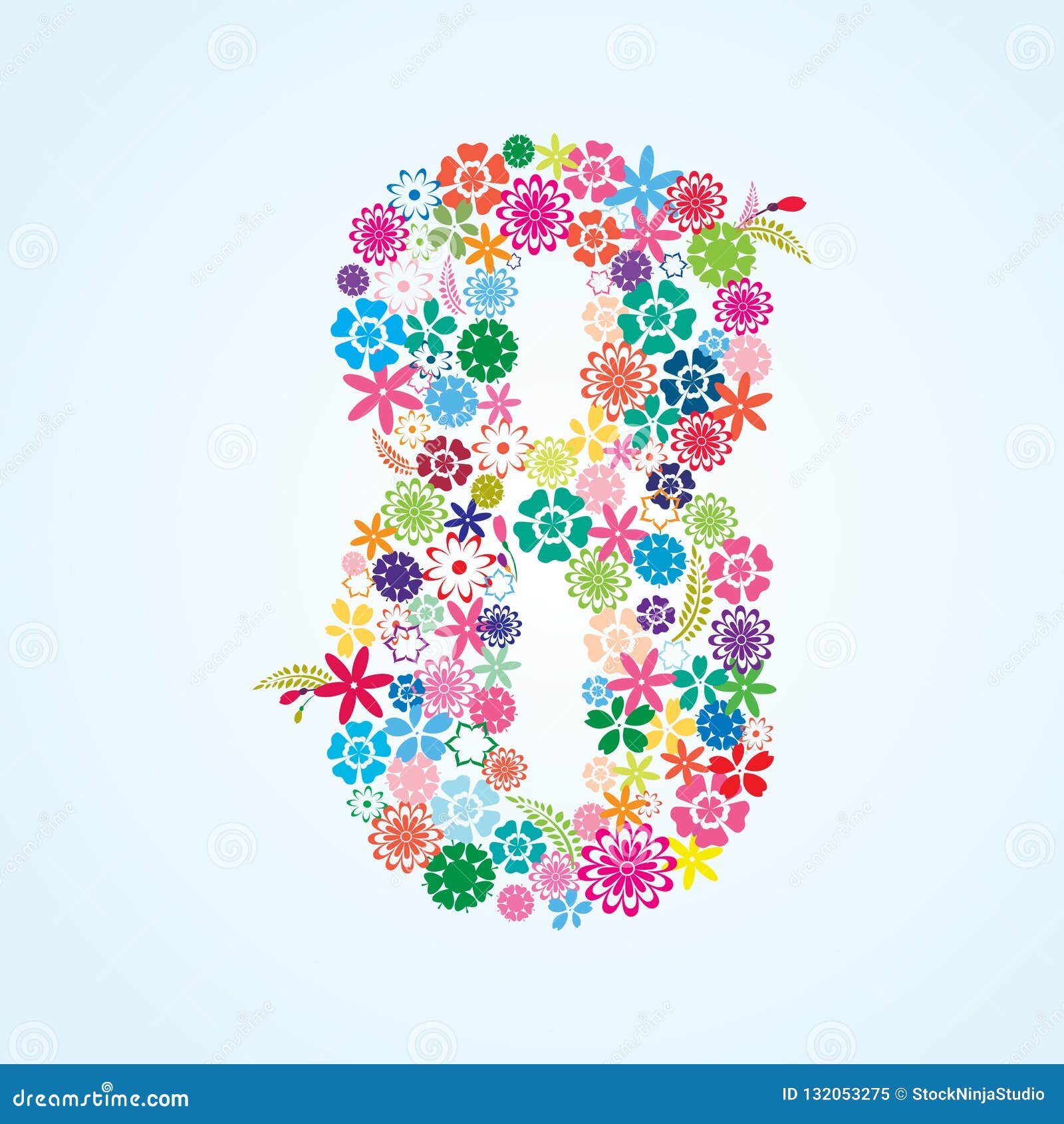 Vector Colorful Floral 8 Number Design Isolated on White Background ...
