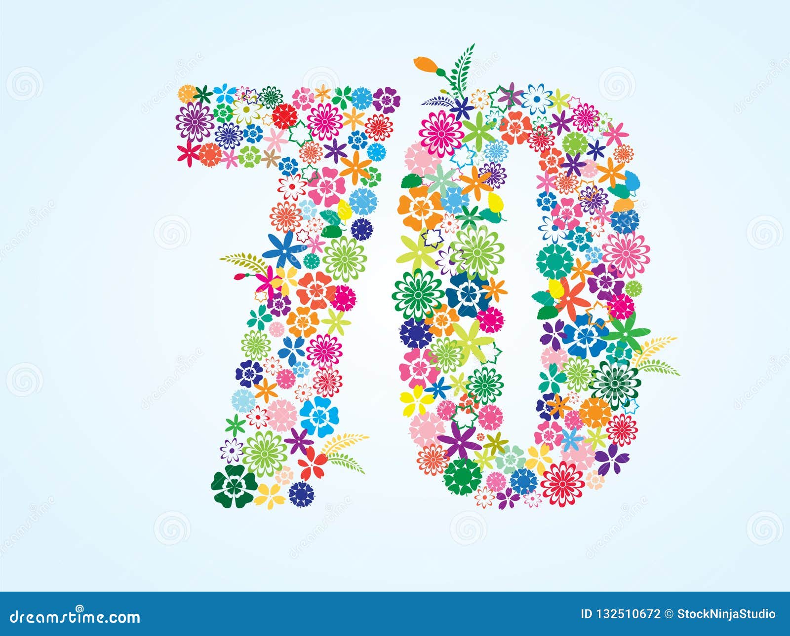 Vector Colorful Floral 70 Number Design Isolated on White Background ... Vector Colorful Floral 70 Number Design Isolated on White Background ...