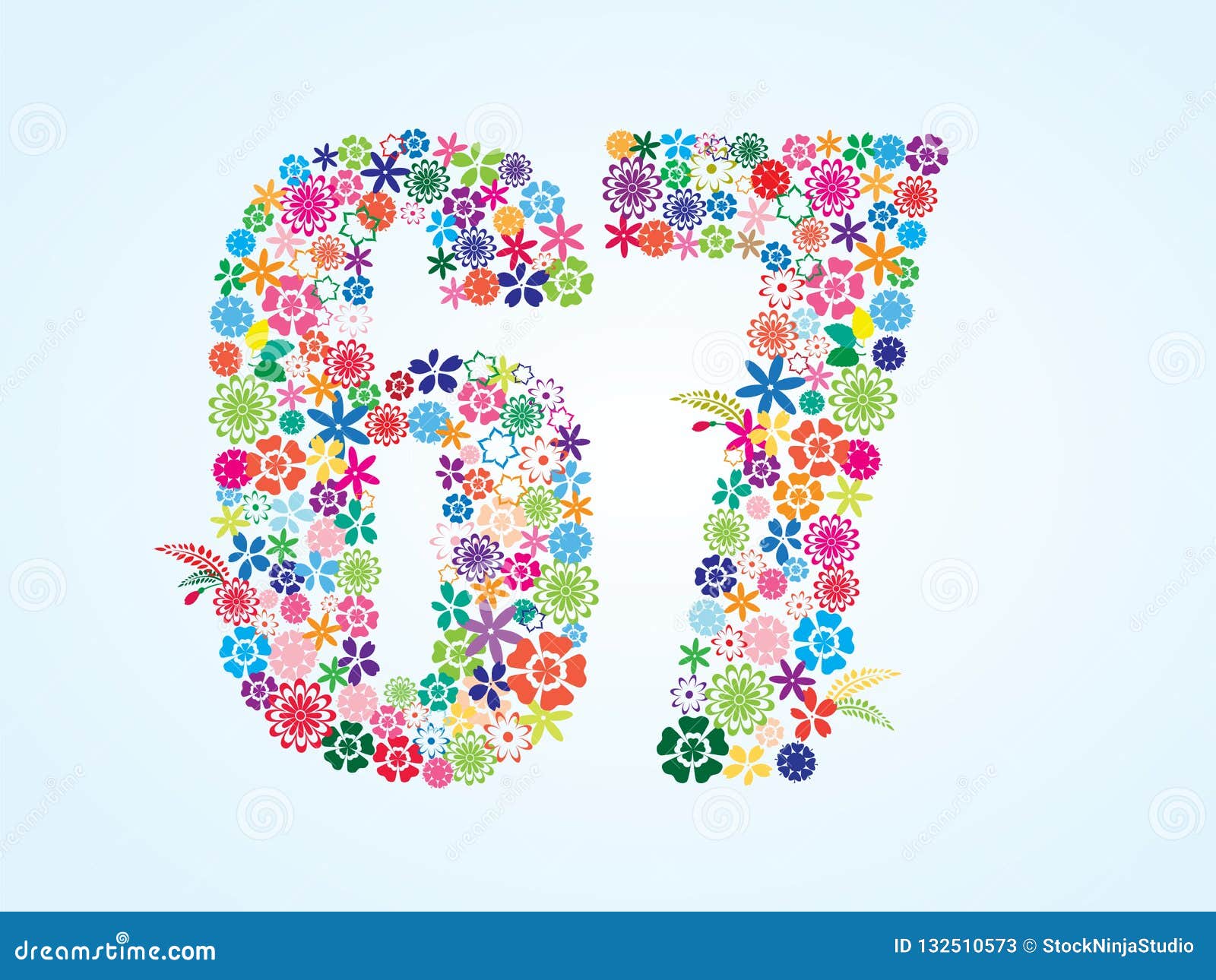 Vector Colorful Floral 67 Number Design Isolated on White Background ... Vector Colorful Floral 67 Number Design Isolated on White Background ...