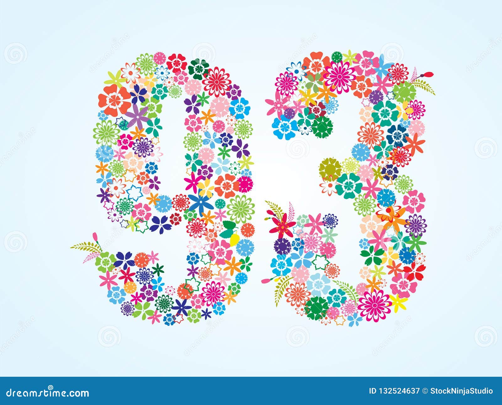Vector Colorful Floral 93 Number Design Isolated on White Background ...