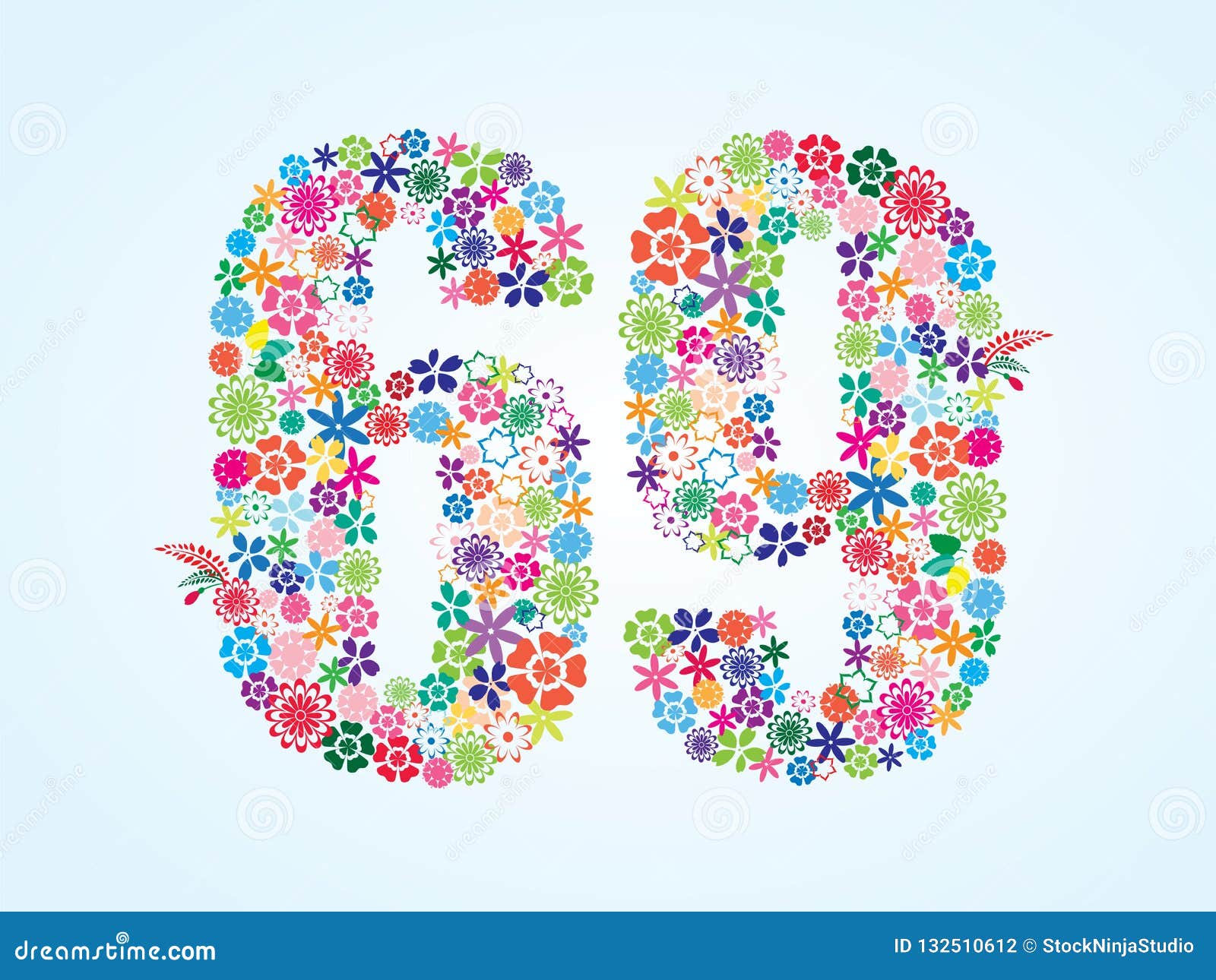 Vector Colorful Floral 69 Number Design Isolated on White Background ... Vector Colorful Floral 69 Number Design Isolated on White Background ...