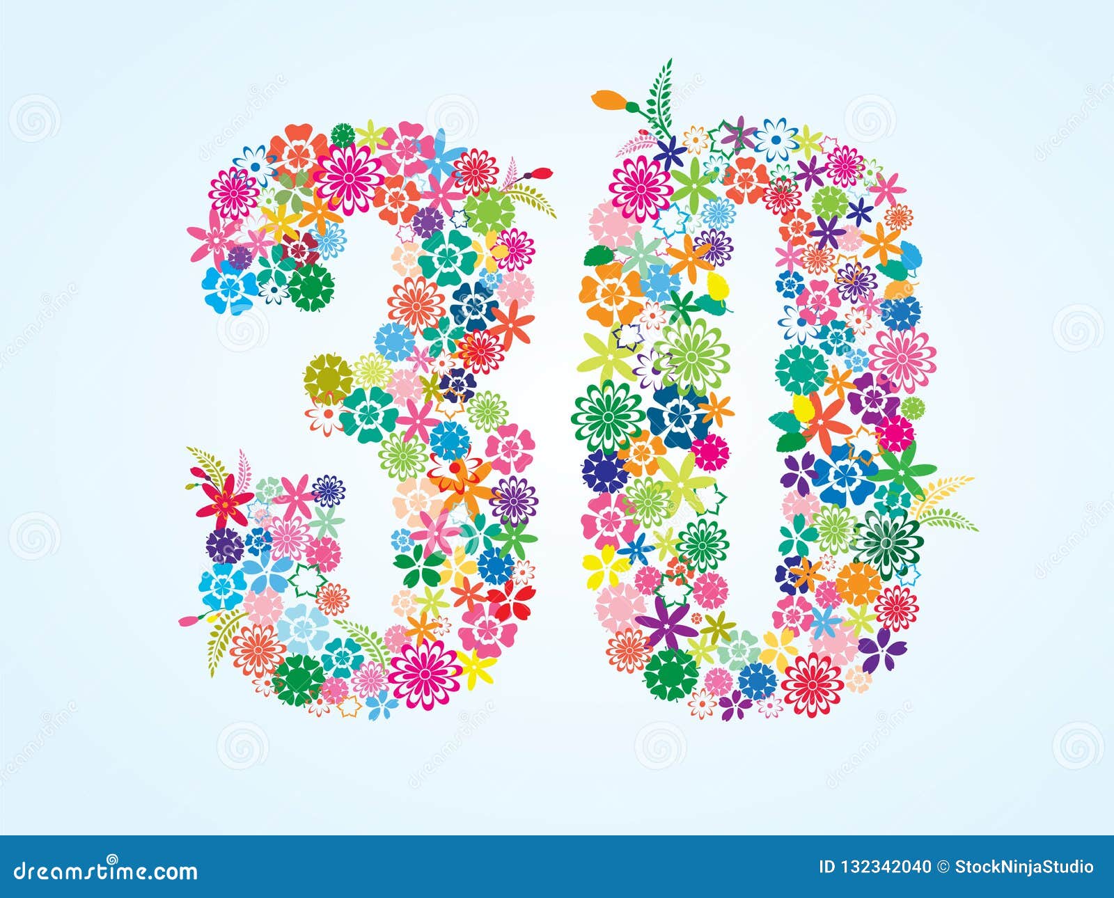 Vector Colorful Floral 30 Number Design Isolated on White Background ...