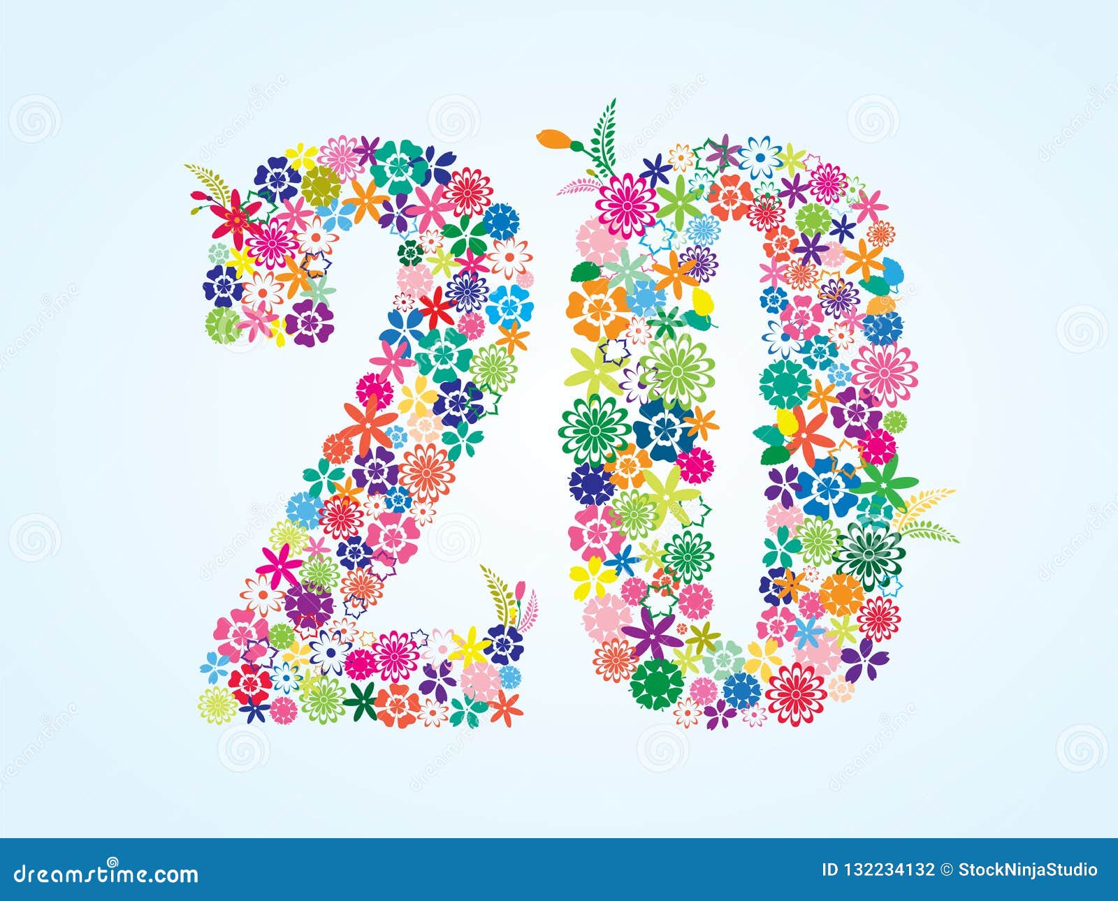 Vector Colorful Floral 20 Number Design Isolated On White Background ...