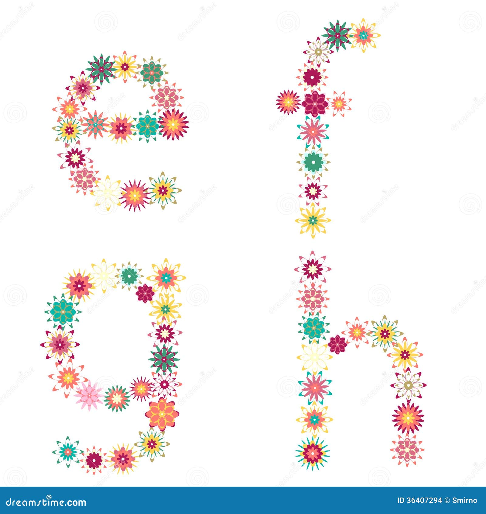 Vector Colorful Flower Font. Stock Vector - Illustration of font ...