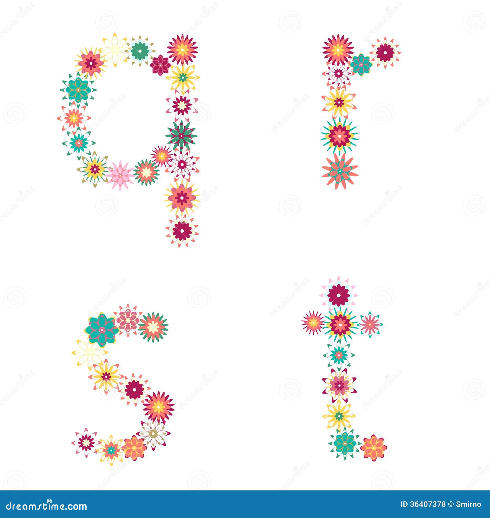 Vector Colorful Flower Font. Stock Illustration - Illustration of ...