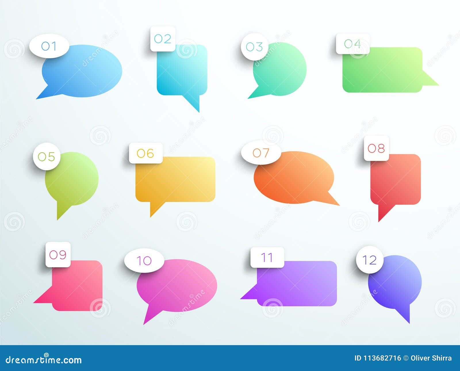 Numbered Gradient Square Text Boxes 1 To 12 Vector | CartoonDealer.com ...