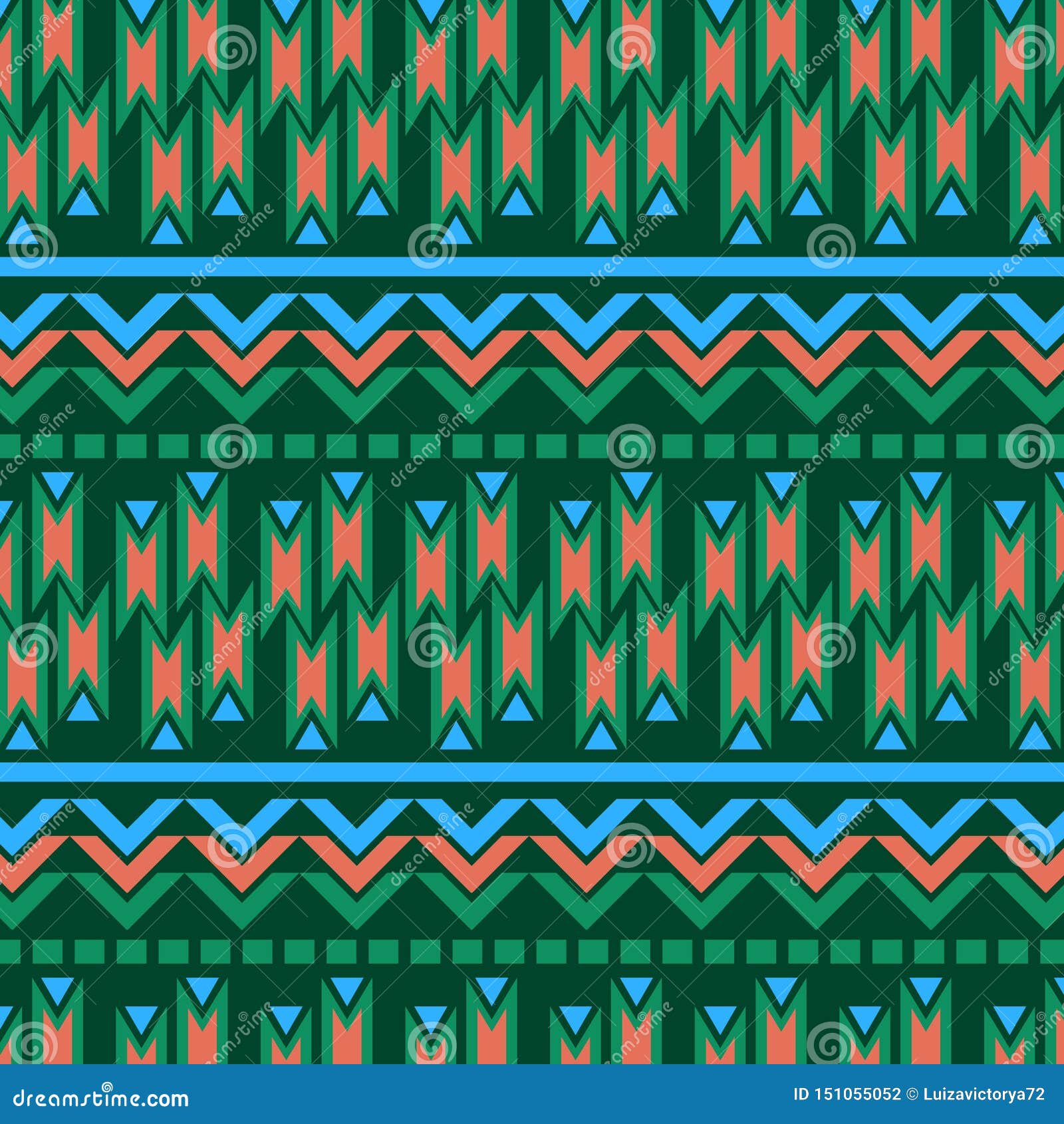 Green Ethnic Tiles And Border, Seamless Texture Cartoon Vector ...