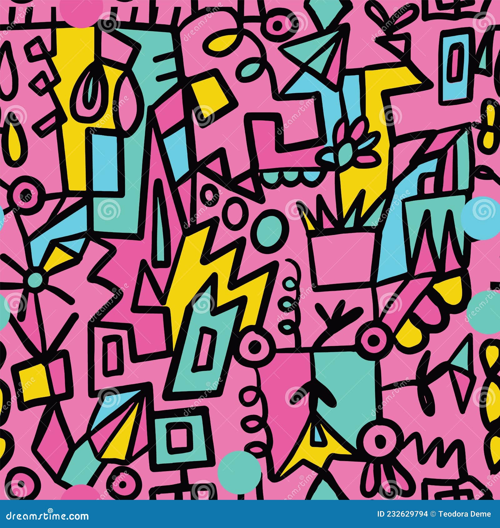 Vector Colorful Hand Drawn Abstract Graffiti Seamless Pattern. Stock ...